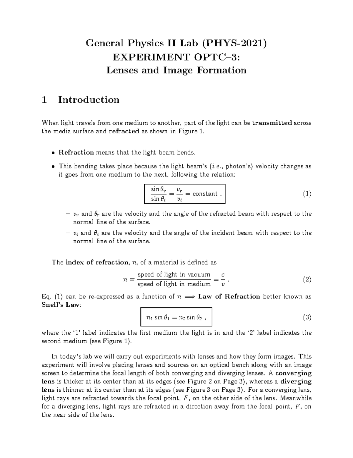 OPTC 3 lenses - General Physics II Lab (PHYS-2021) EXPERIMENT OPTC–3 ...