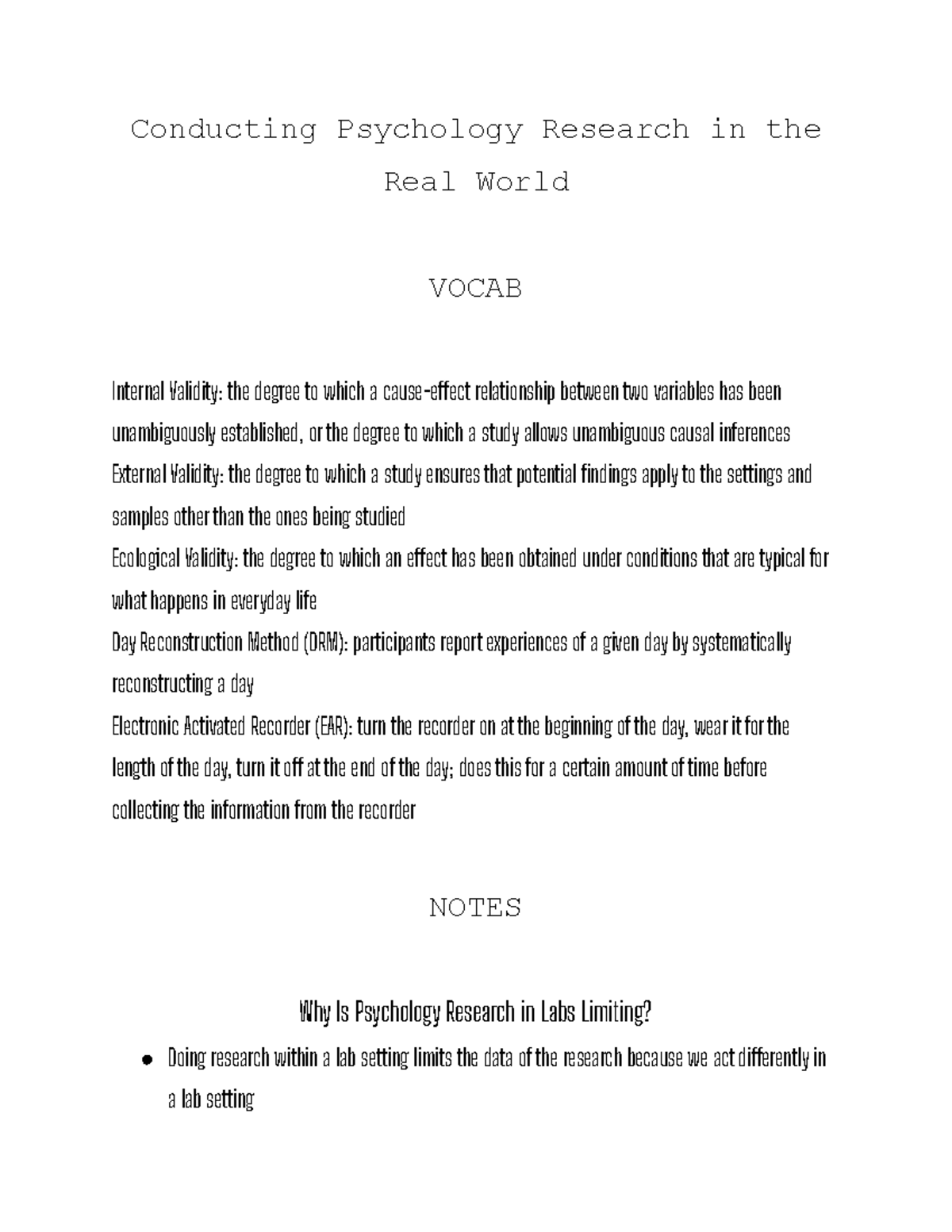 Conducting Psychology Research in the Real World Notes - Conducting ...