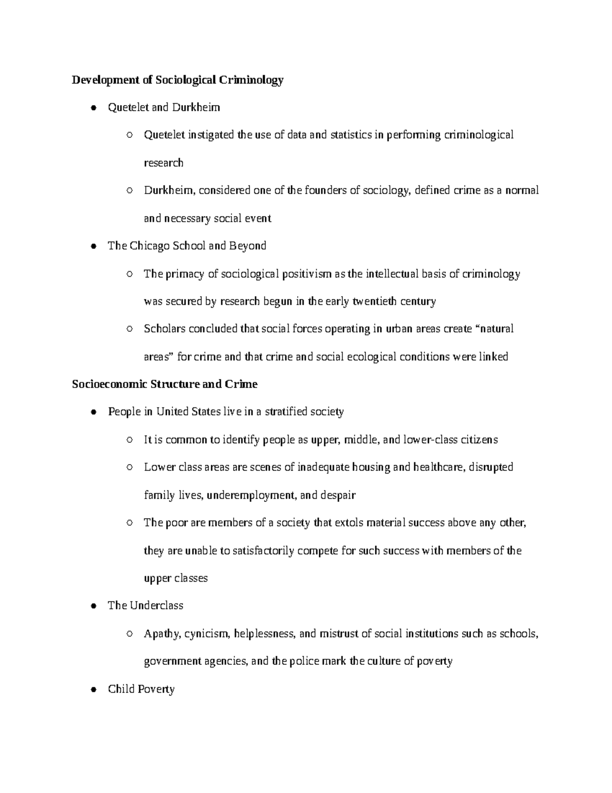 Criminology Chapter 6 Social Structure Theories Notes - Development of ...