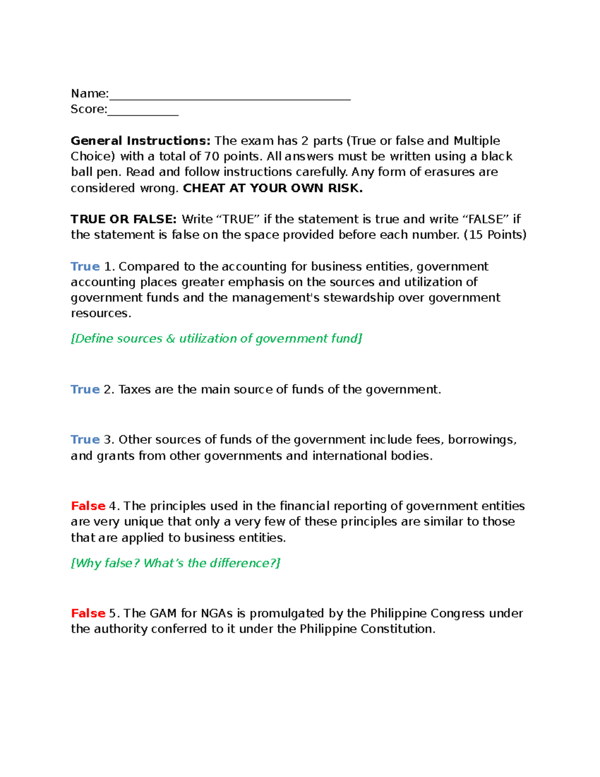 GOV Acctg Midterm- Answer KEY - Name ...