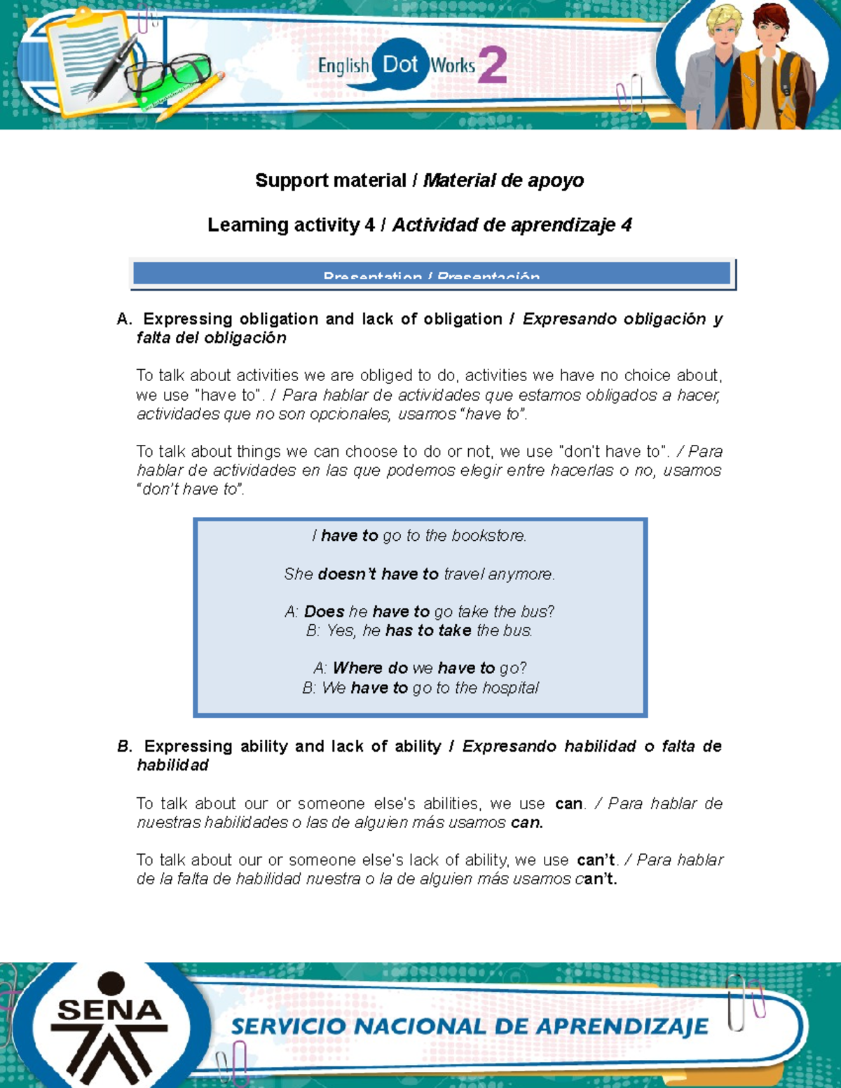 Material de apoyo 4 - Support material / Material de apoyo Learning ...