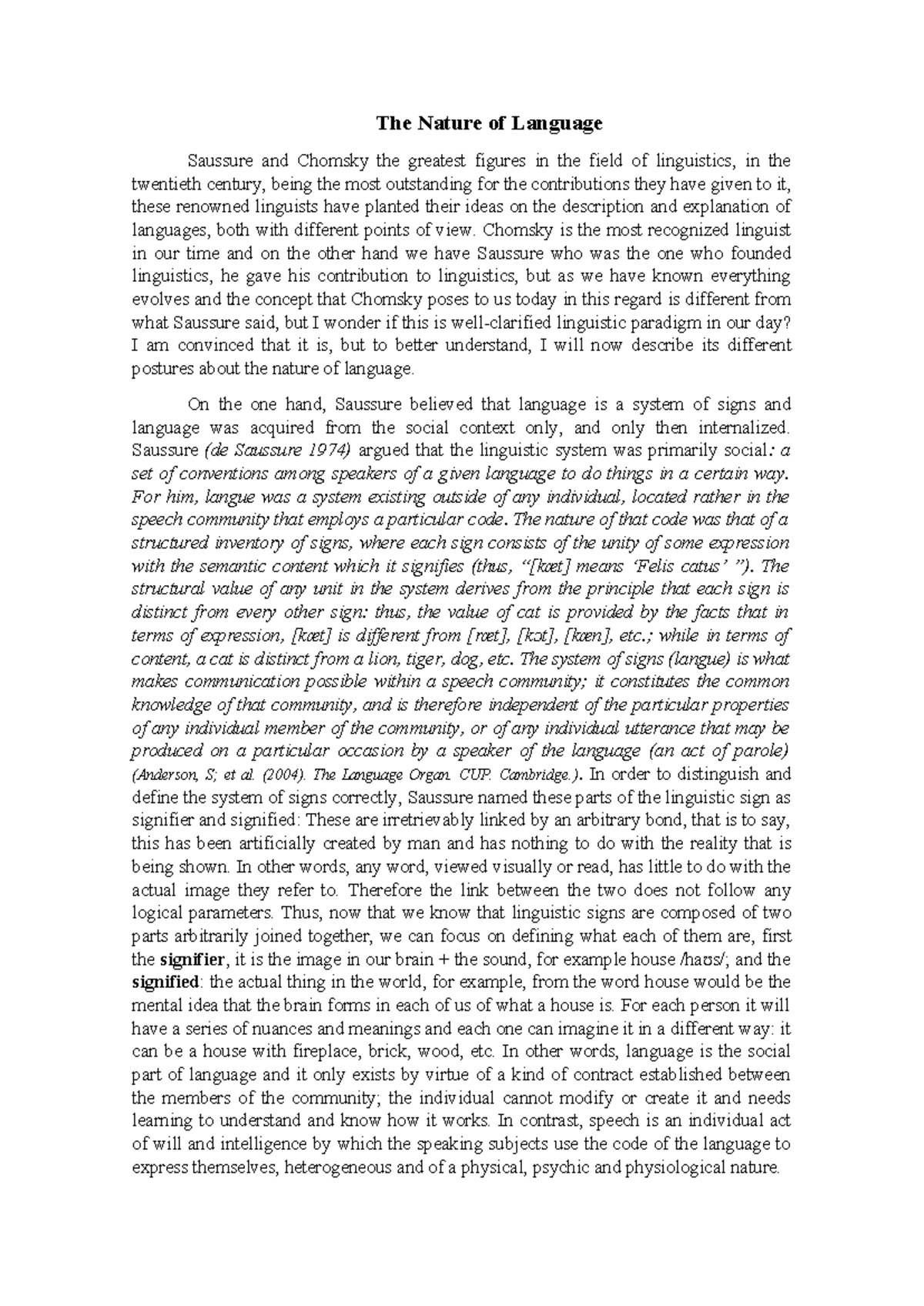 The Nature of Language - The Nature of Language Saussure and Chomsky ...