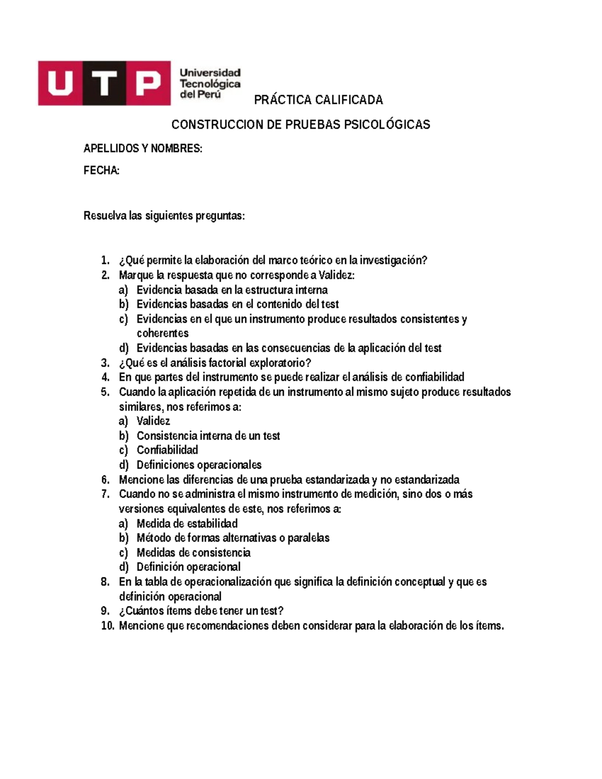 Práctica Calificada - PC1 - PRÁCTICA CALIFICADA CONSTRUCCION DE PRUEBAS PSICOLÓGICAS APELLIDOS Y ...