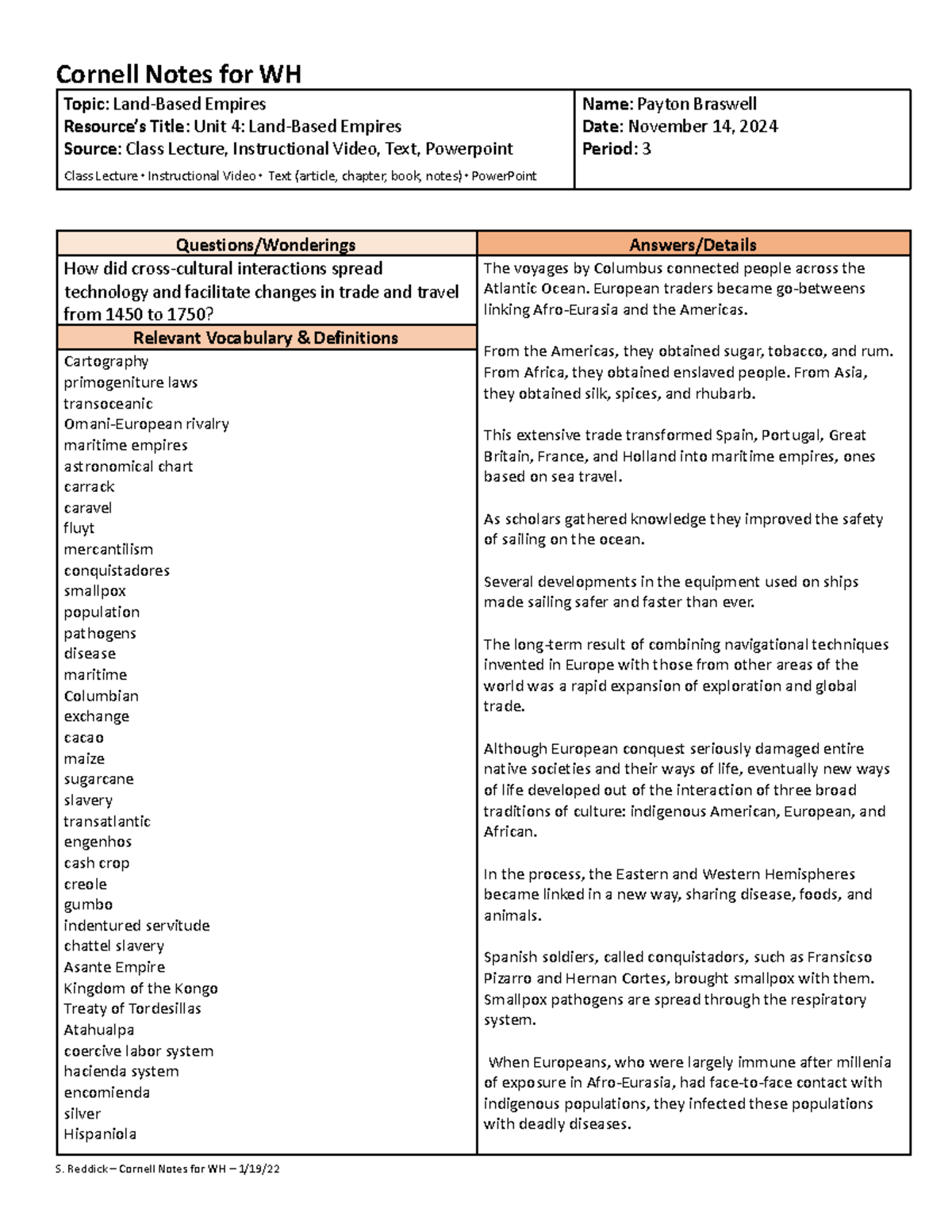 Cornell Notes Unit 4 - Transoceanic Interconnections - Cornell Notes ...