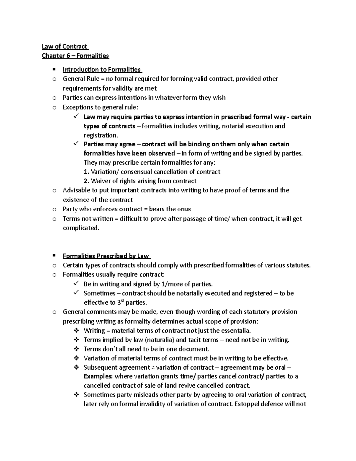 Law of Contract - Chapter 6 - Law of Contract Chapter 6 – Formalities ...