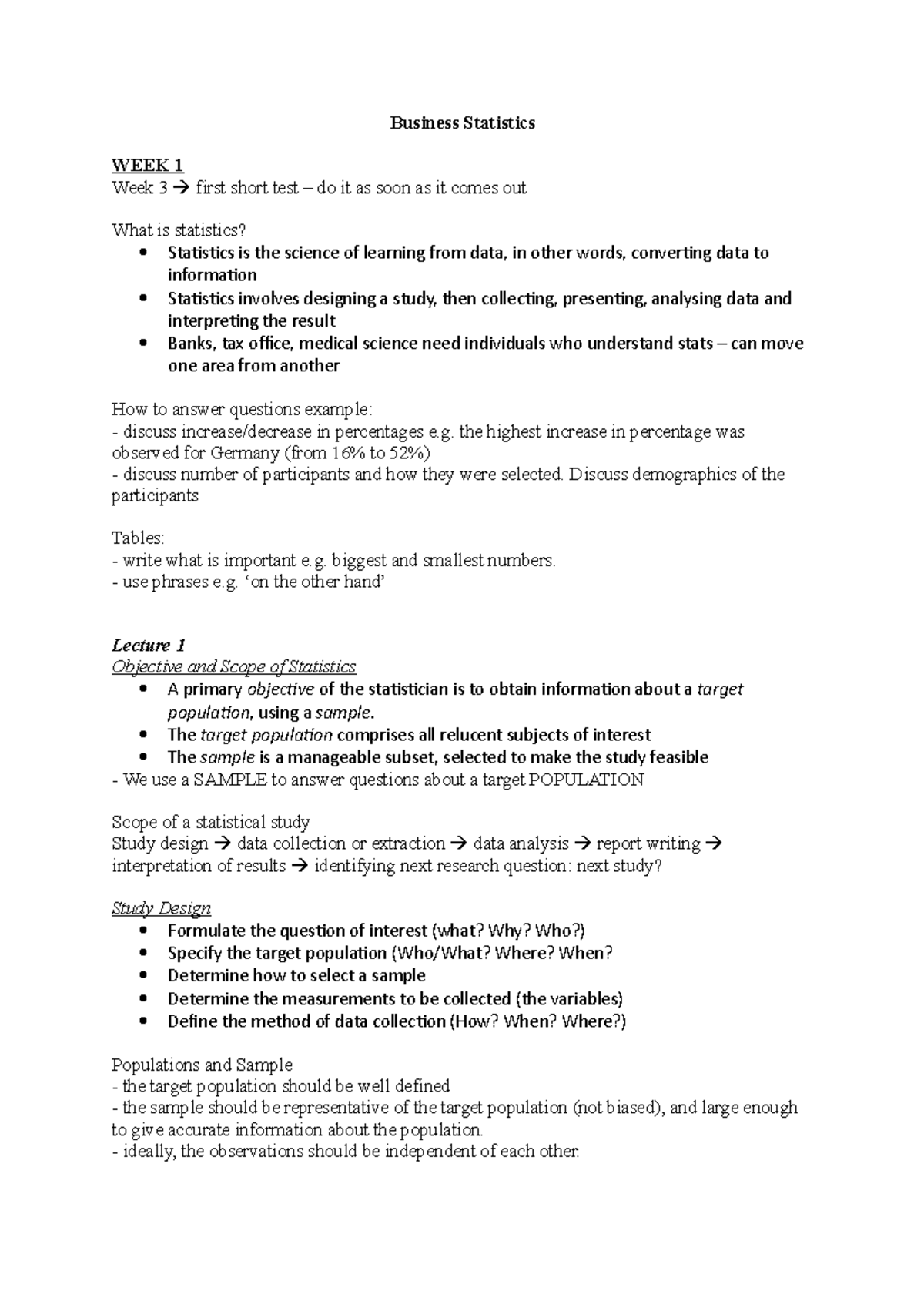 Business Statistics - Simplified lecture notes - Business Statistics ...