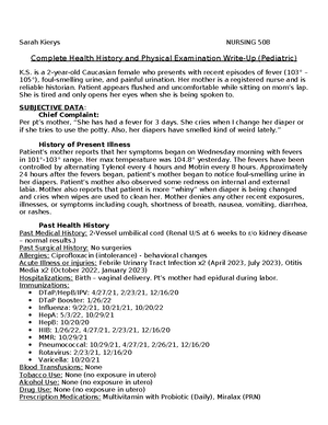 Complete H&P #1 (Adult) - Sarah Kierys NURSING 508 Complete Health ...