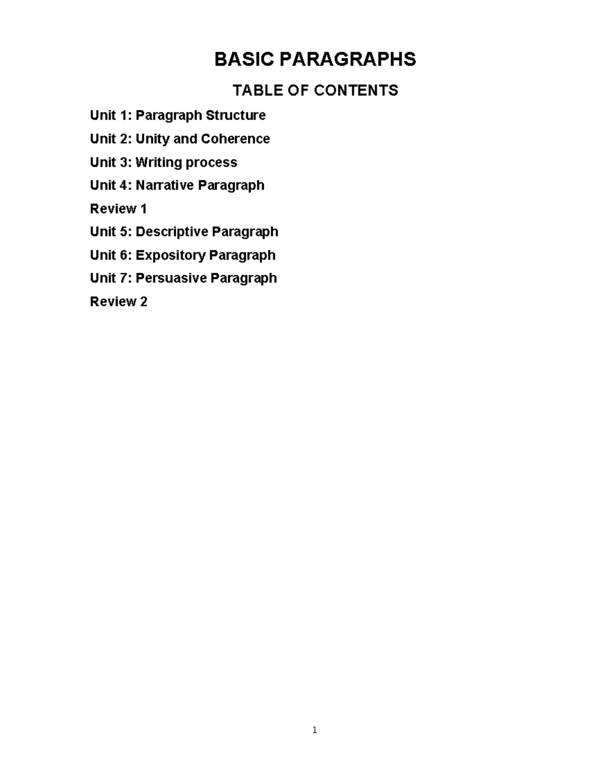 Giáo trình rất hữu ích - BASIC PARAGRAPHS TABLE OF CONTENTS Unit 1 ...