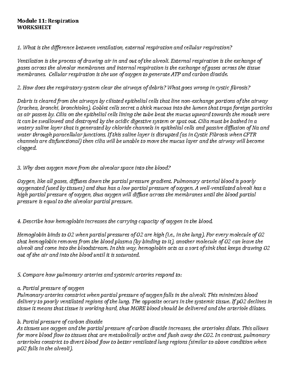 Module 11 Worksheet key - Module 11: Respiration WORKSHEET What is the ...
