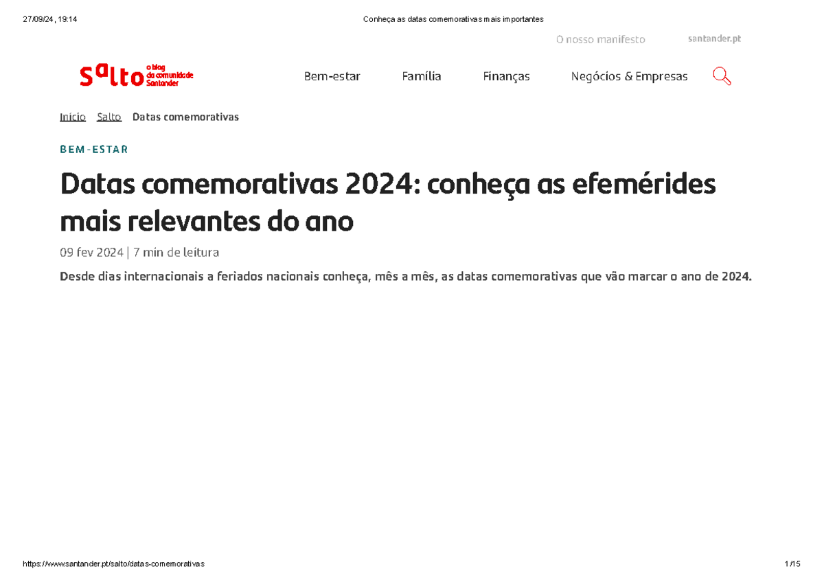 Datas comemorativas mais importantes - B E M - E S TA R Datas ...