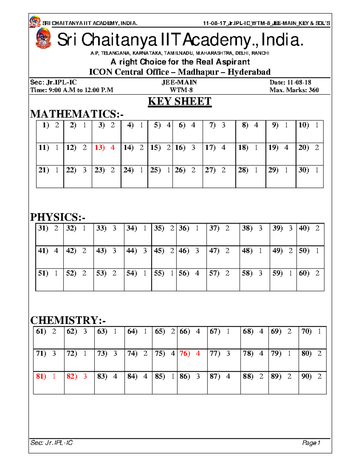 11-08-18 JR.IPL-IC JEE-MAIN WTM-8 Key Sol s - Sri Chaitanya IIT Academy., India. A, TELANGANA ...