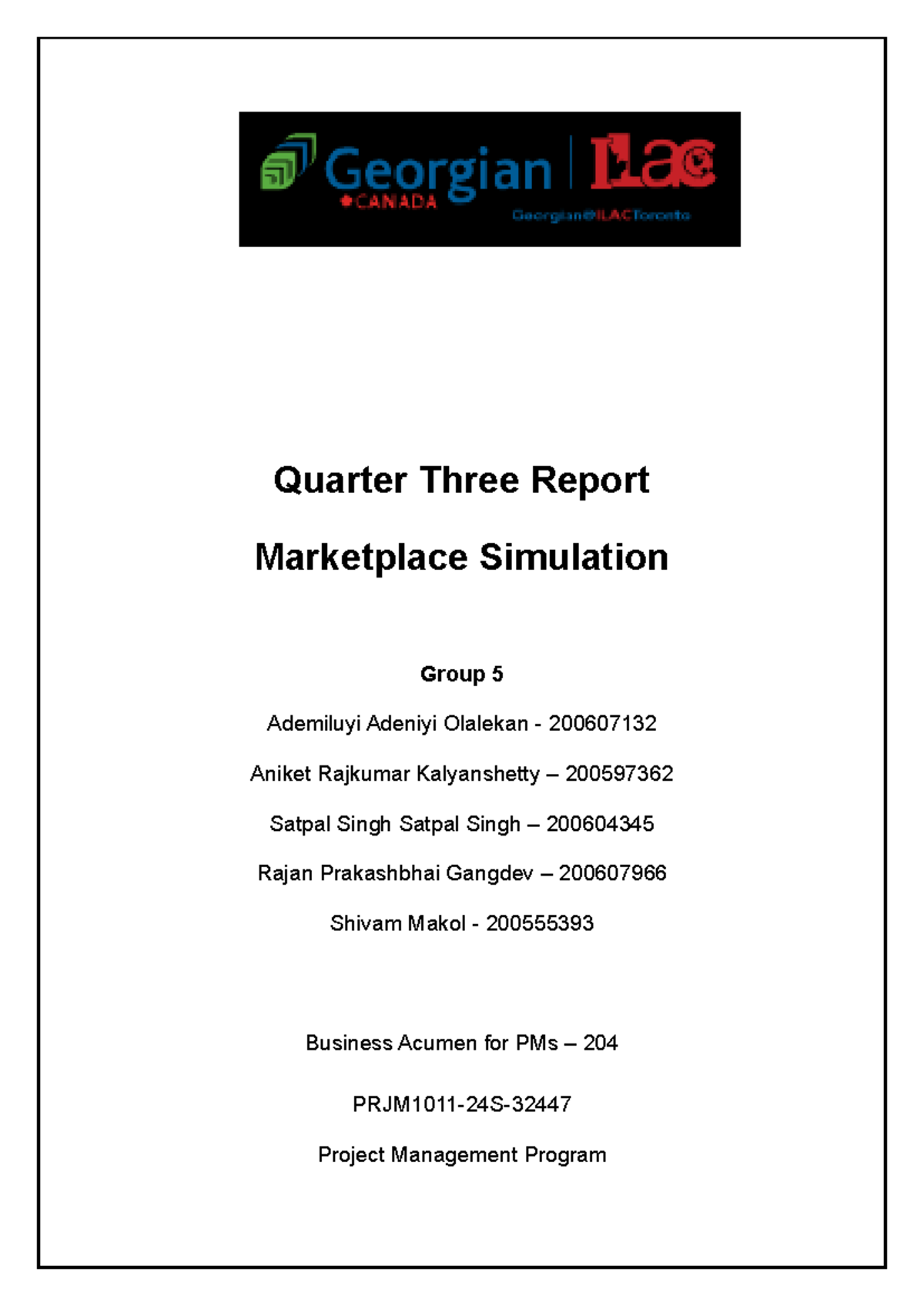 Inclass assignment - Quarter Three Report Marketplace Simulation Group ...