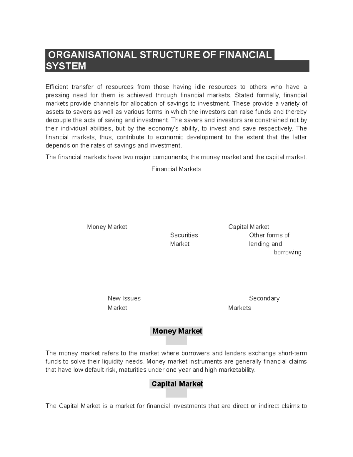 Organisational Structure OF Financial System - ORGANISATIONAL STRUCTURE ...