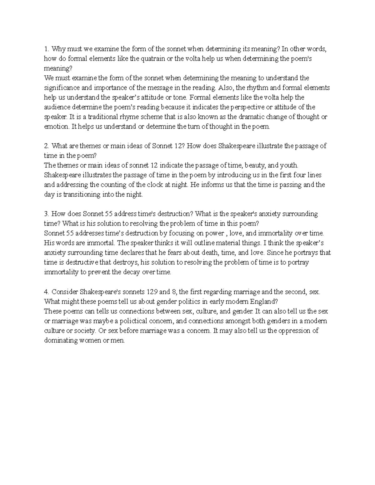 Sonnet assignment 1 - Why must we examine the form of the sonnet when ...