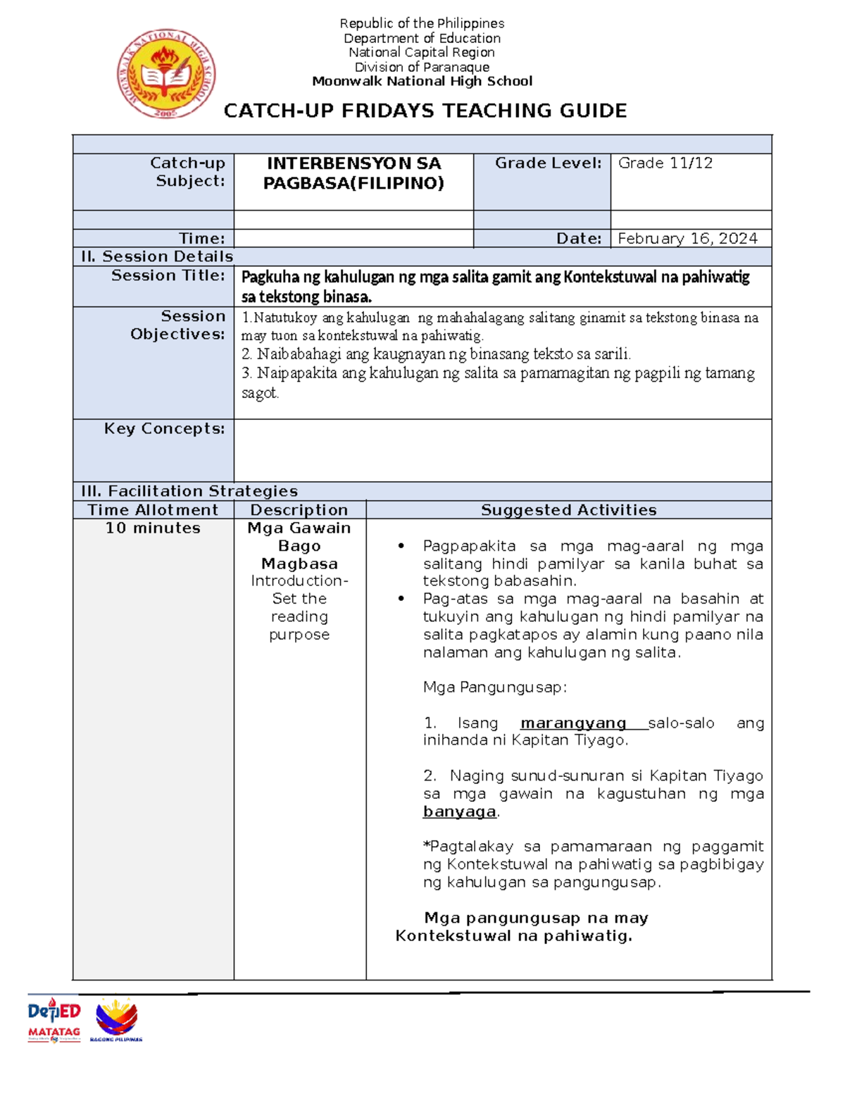 CATCH-UP FRIDAY TUTORIAL FOR STUDENTS - CATCH-UP FRIDAYS TEACHING GUIDE ...