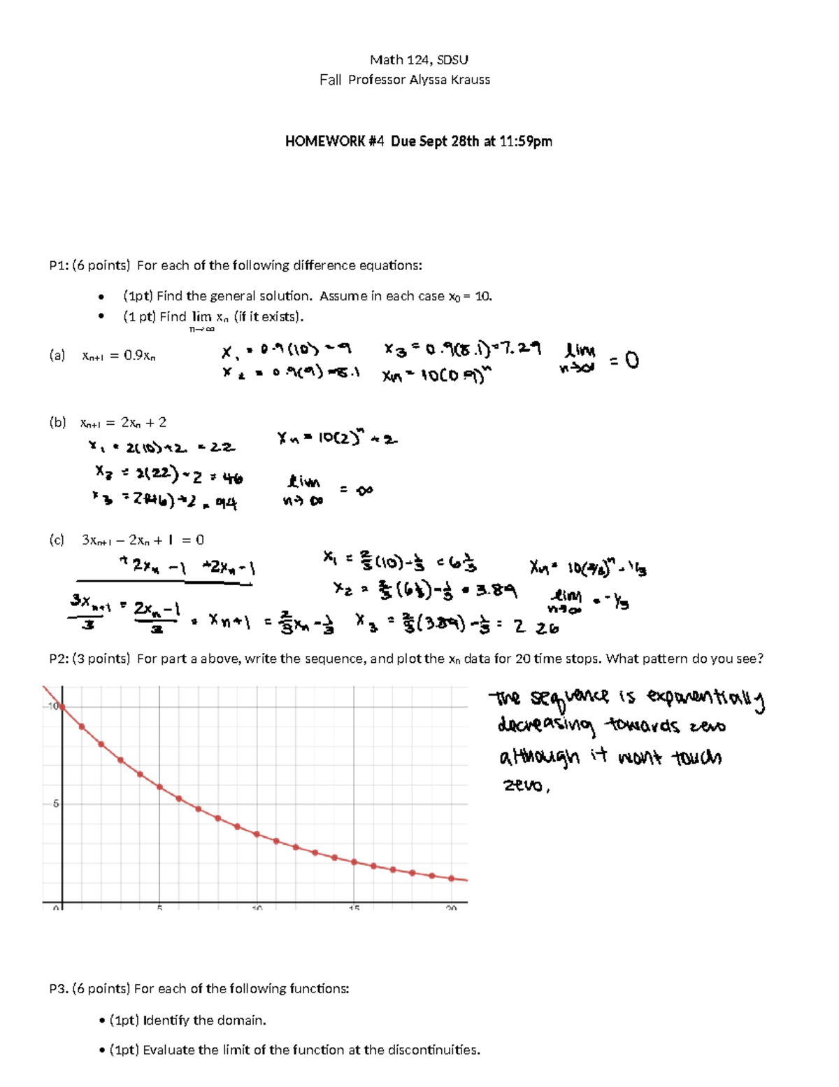 Hmwk #4 - homework 4 - Math 124, SDSU Professor Alyssa Krauss HOMEWORK ...