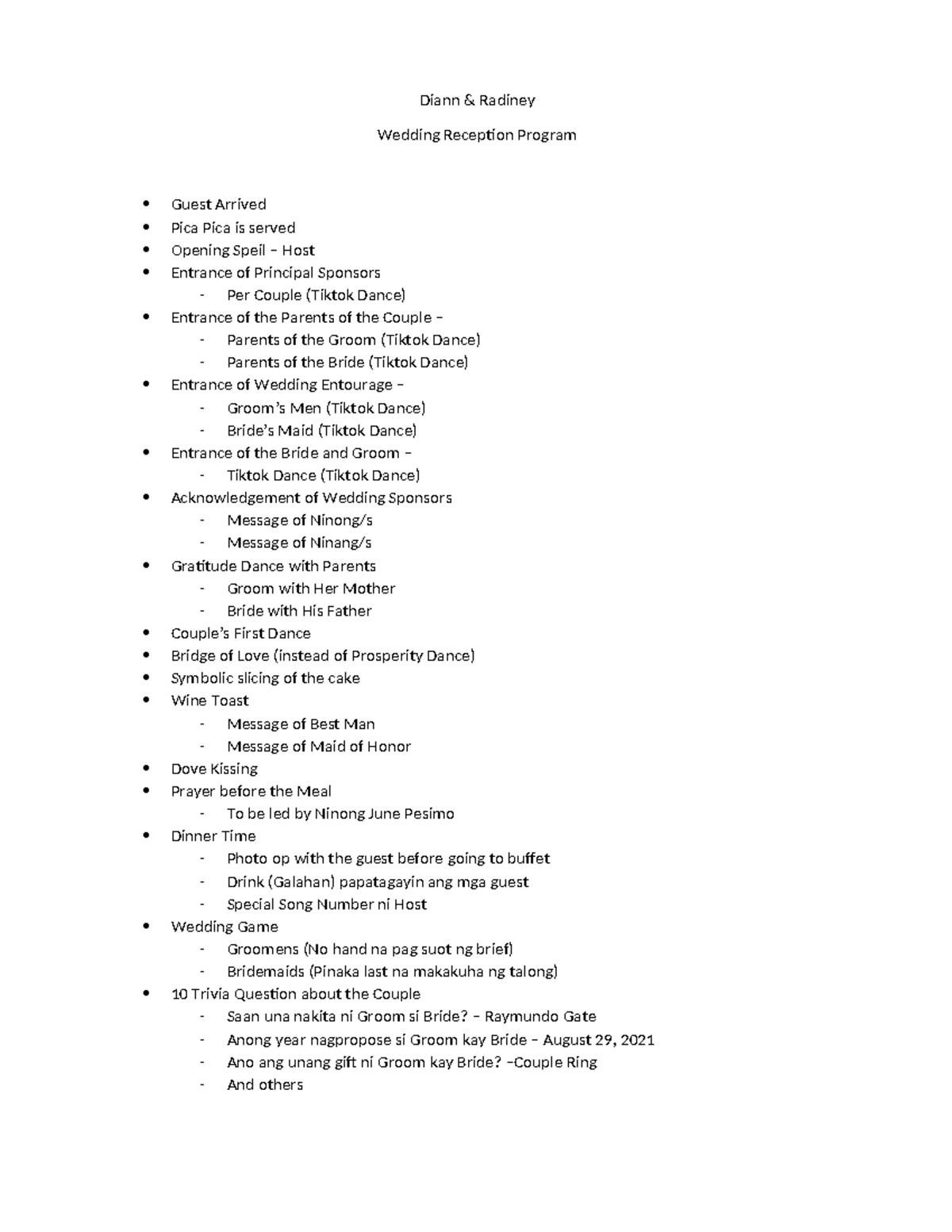 Reception-Program-Flow - Diann & Radiney Wedding Reception Program ...
