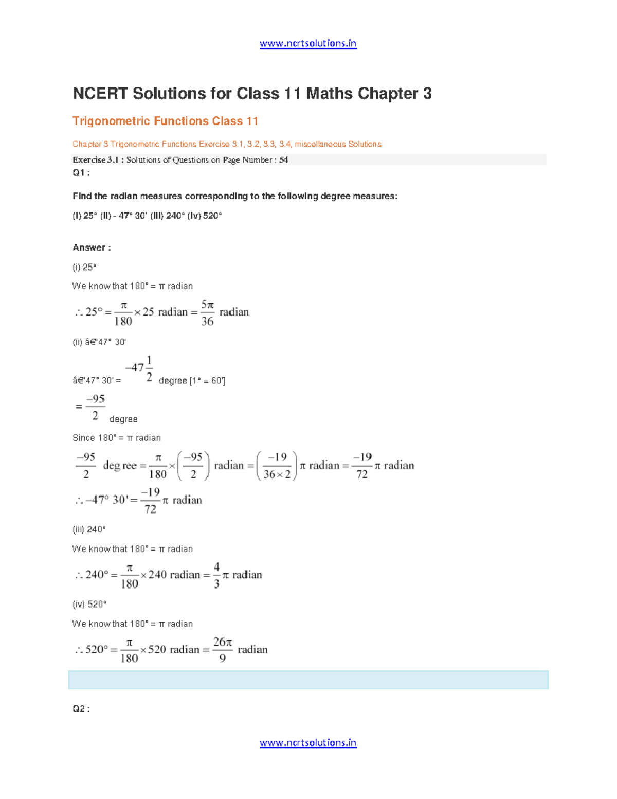 Ch-03 Trigonometric-Functions - NCERT Solutions for Class 11 Maths ...