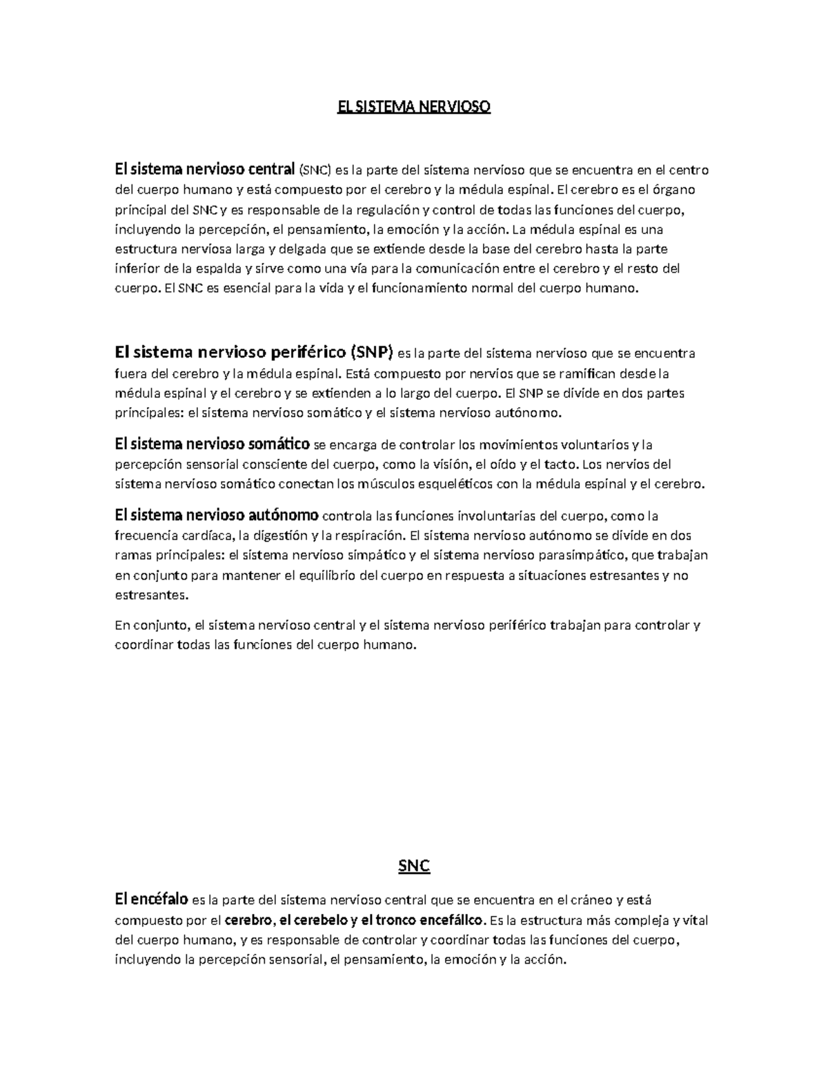 EL Sistema Nervioso SNC Y SNP - EL SISTEMA NERVIOSO El sistema nervioso ...