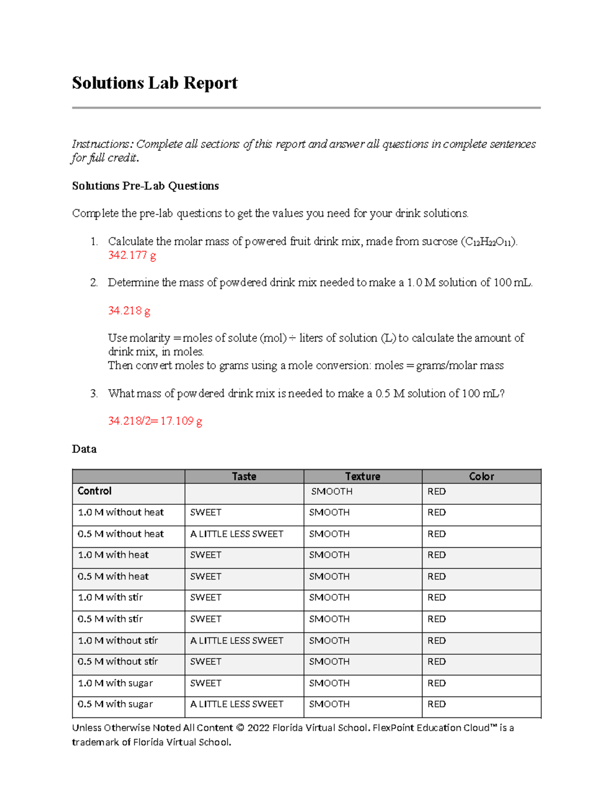 08 03 lab report - flvs chemistry - Solutions Lab Report Instructions ...