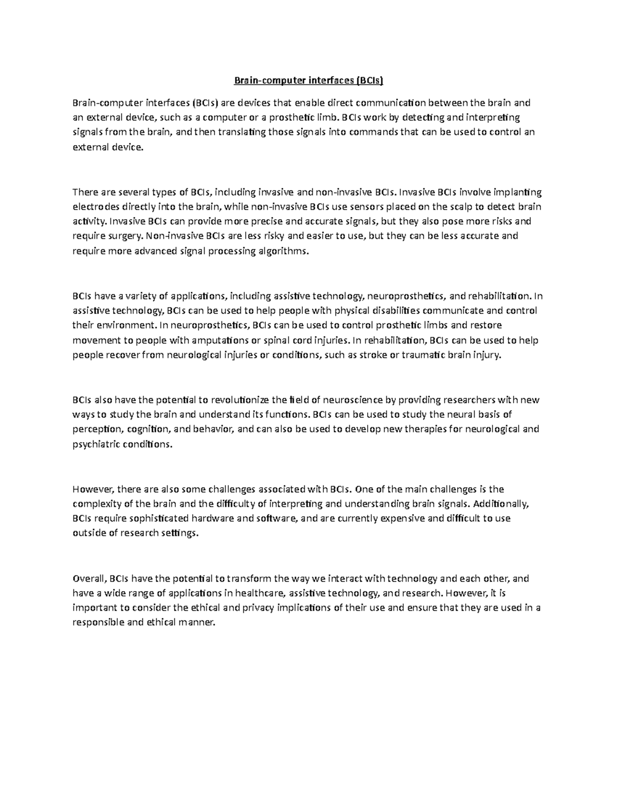 Brain Computer Interfaces Bcis Bcis Work By Detecting And Interpreting Signals From The