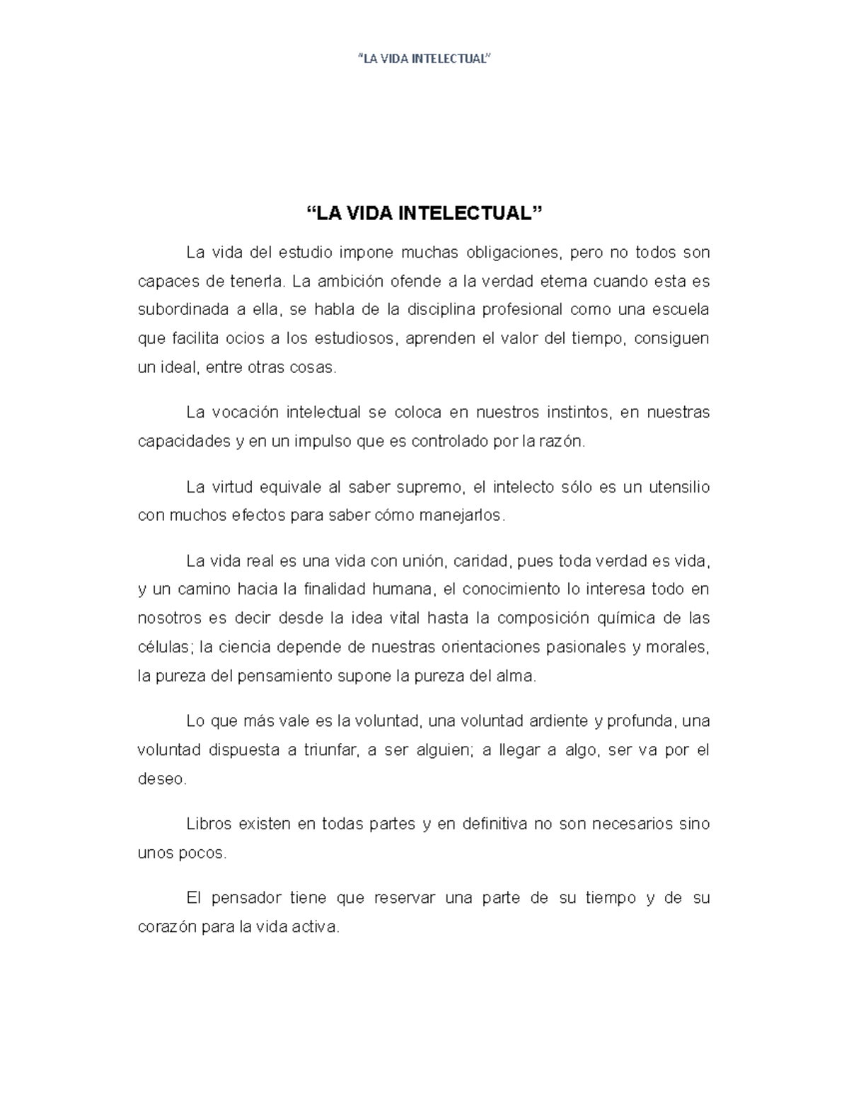 La vida intelectual - “LA VIDA INTELECTUAL” “LA VIDA INTELECTUAL” La ...