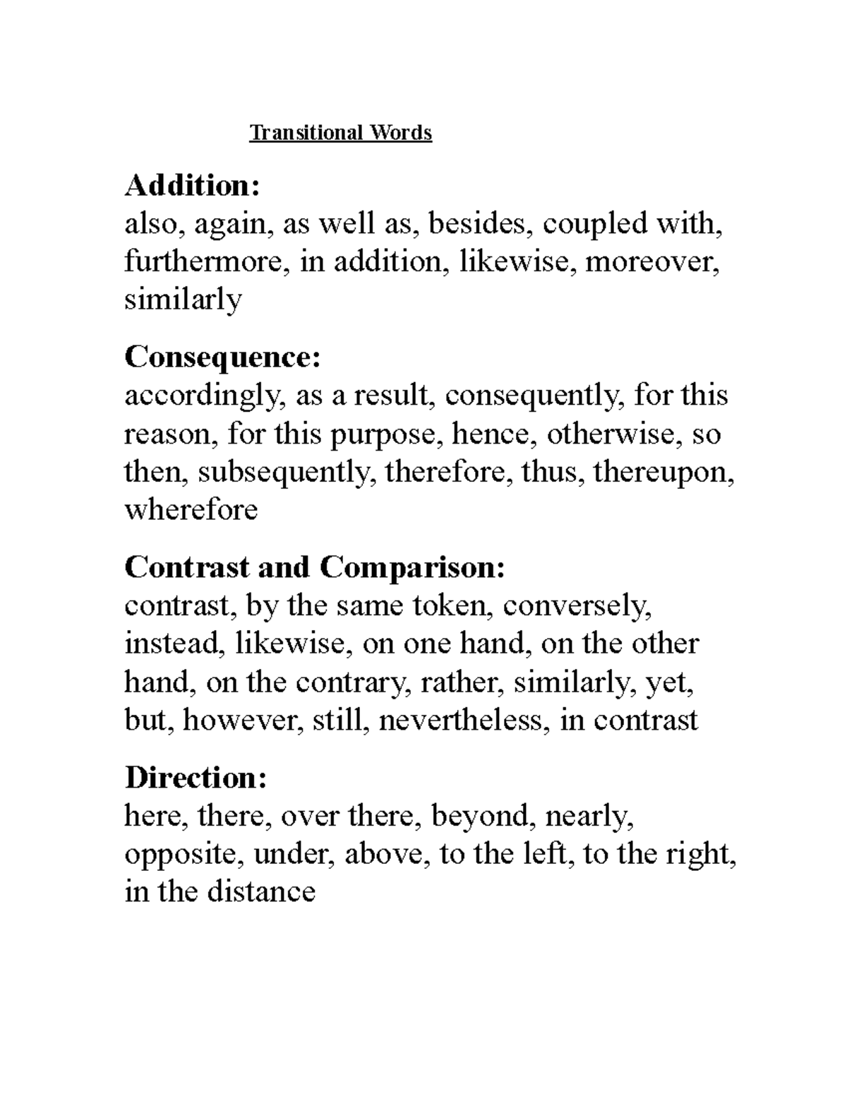 Transitional Words - No description - Transitional Words Addition: also ...