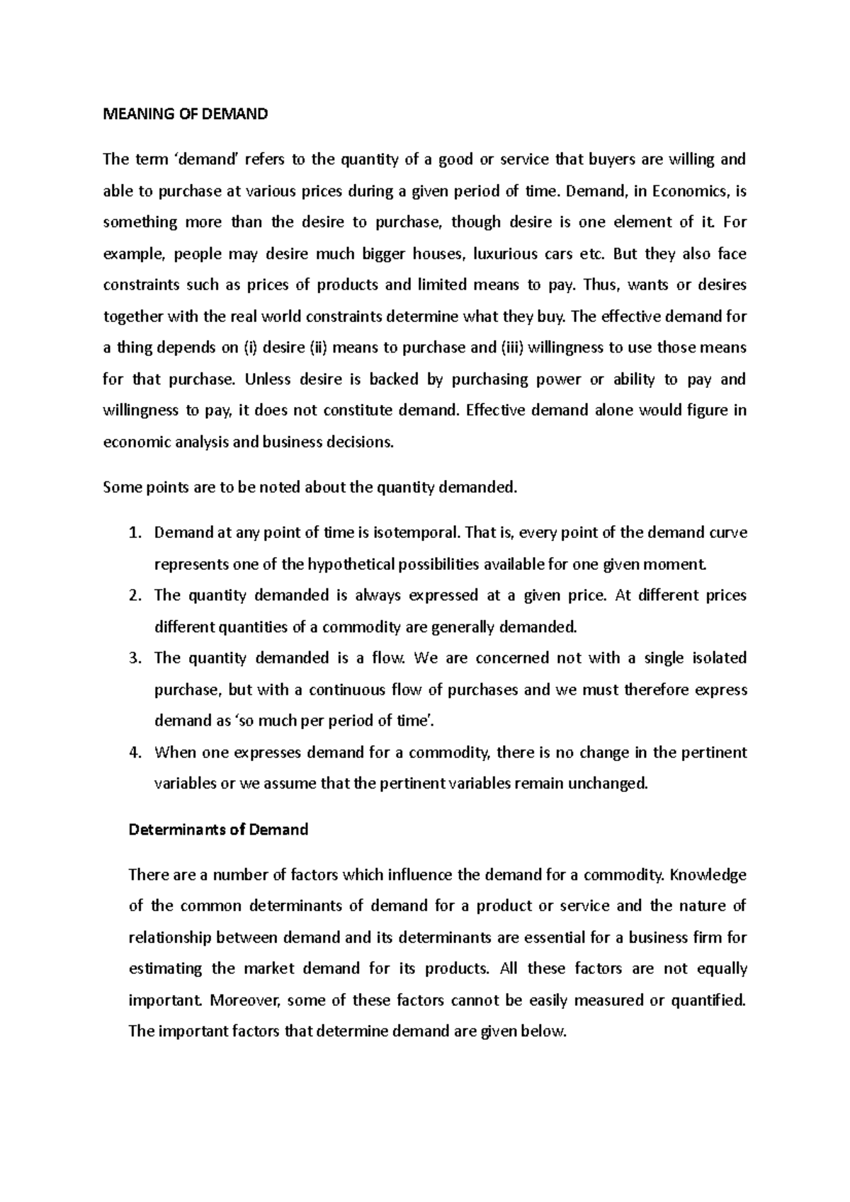 Meaning of Demand and its Determinants - MEANING OF DEMAND The term ...