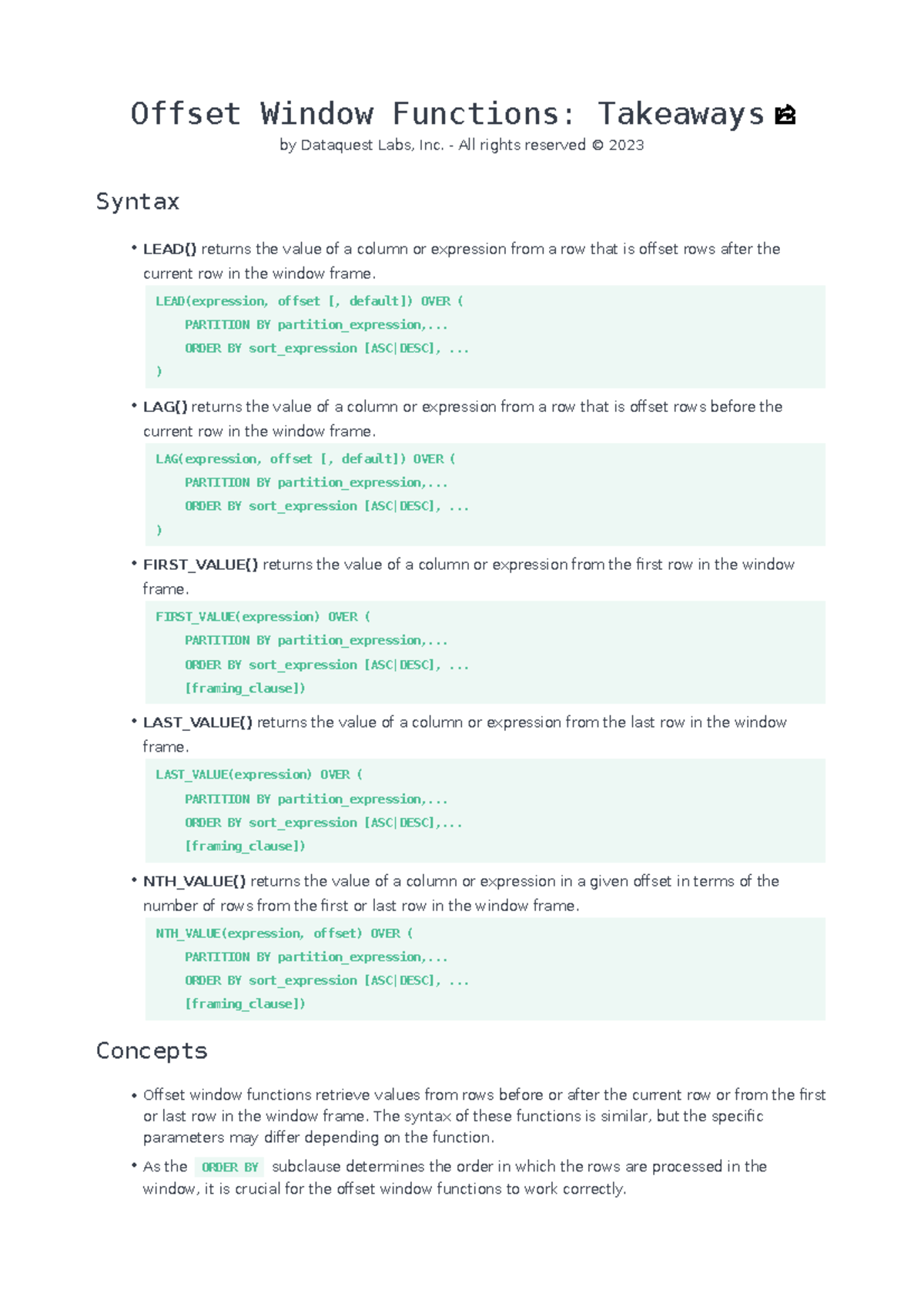 Mission 776 offset window functions takeaways - Offset Window Functions: Takeaways by Dataquest ...