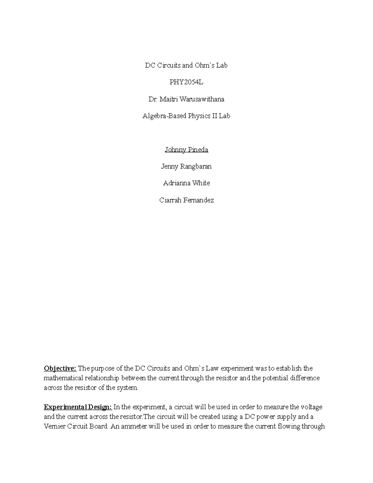 Copy of DC Circuits and Ohm`s Lab - DC Circuits and Ohm`s Lab PHY2054L ...