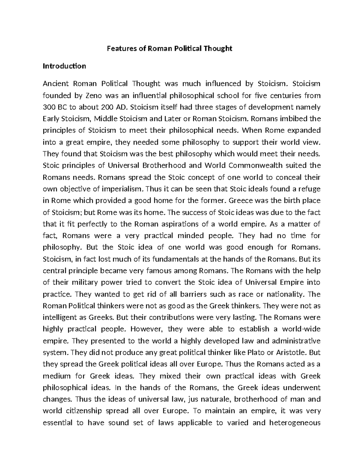 1782 Features of Roman Political Thought - Features of Roman Political ...