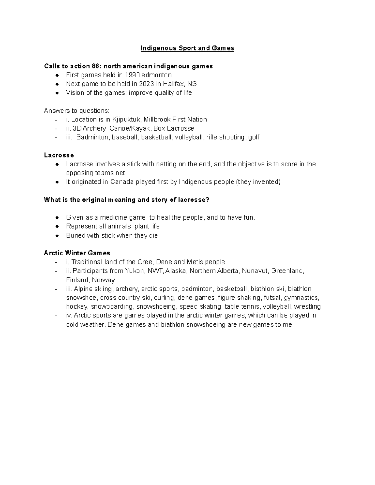 Tutorial k notes - Indigenous Sport and Games Calls to action 88: north ...