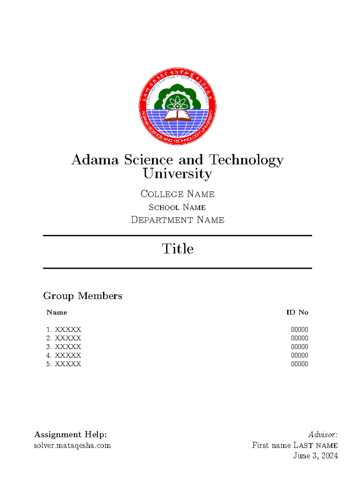 ASTU cover template - Software Project Management - Adama Science and Technology University ...