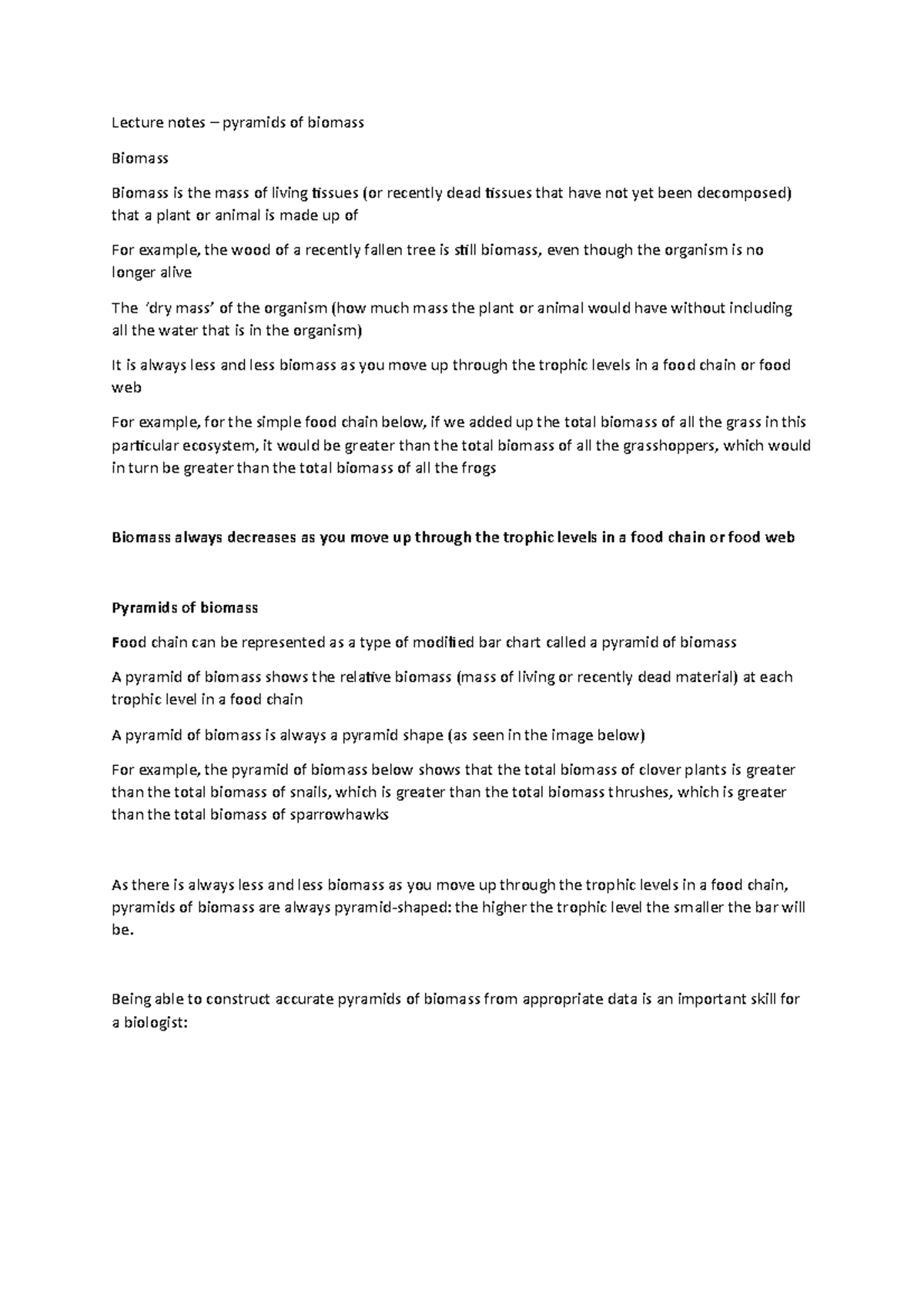Lecture notes - Pyramids of Biomass - Lecture notes – pyramids of ...