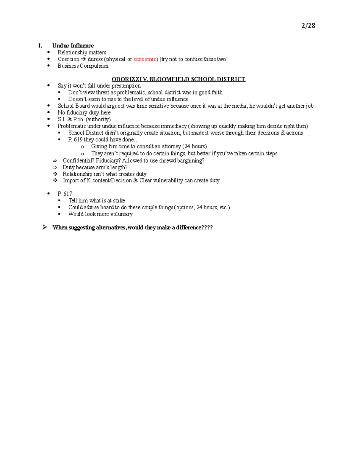 2:28 Notes - 2/ I. Undue Influence Relationship matters Coercion duress ...