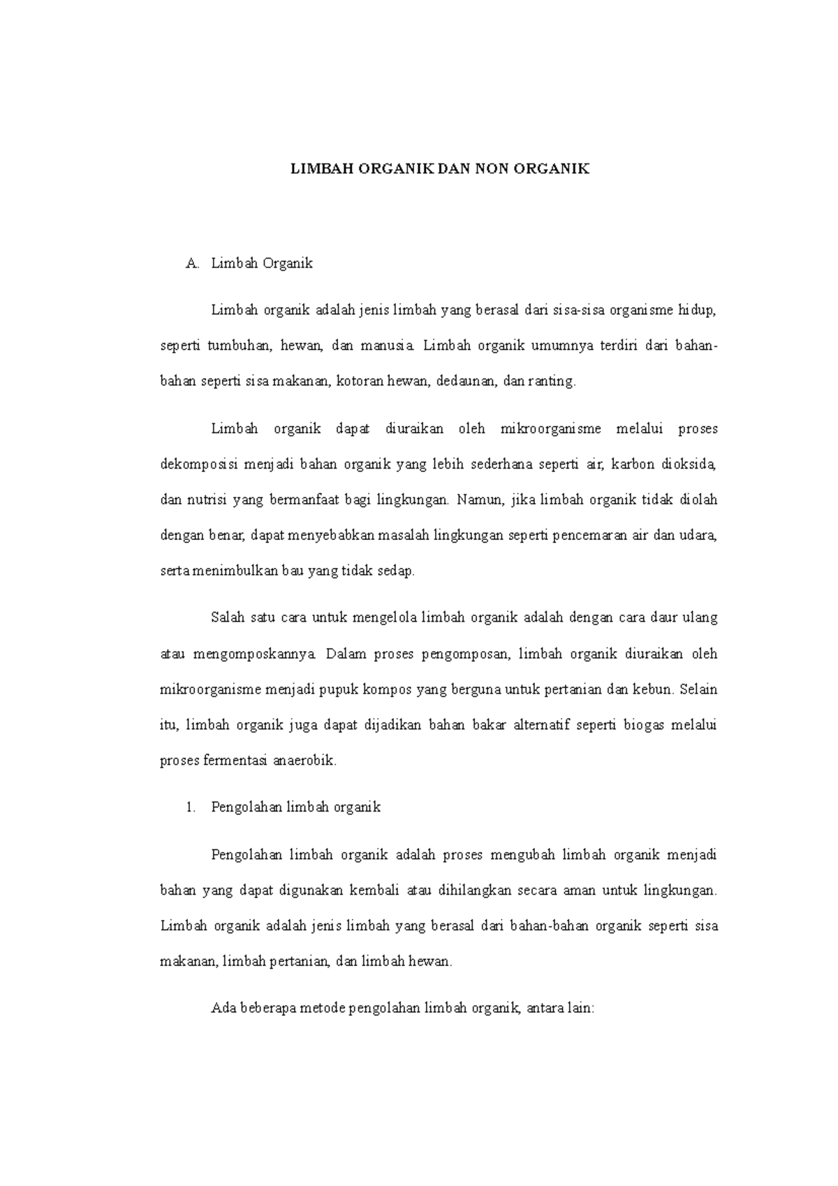 Limbah organik dan non-organik - LIMBAH ORGANIK DAN NON ORGANIK A ...