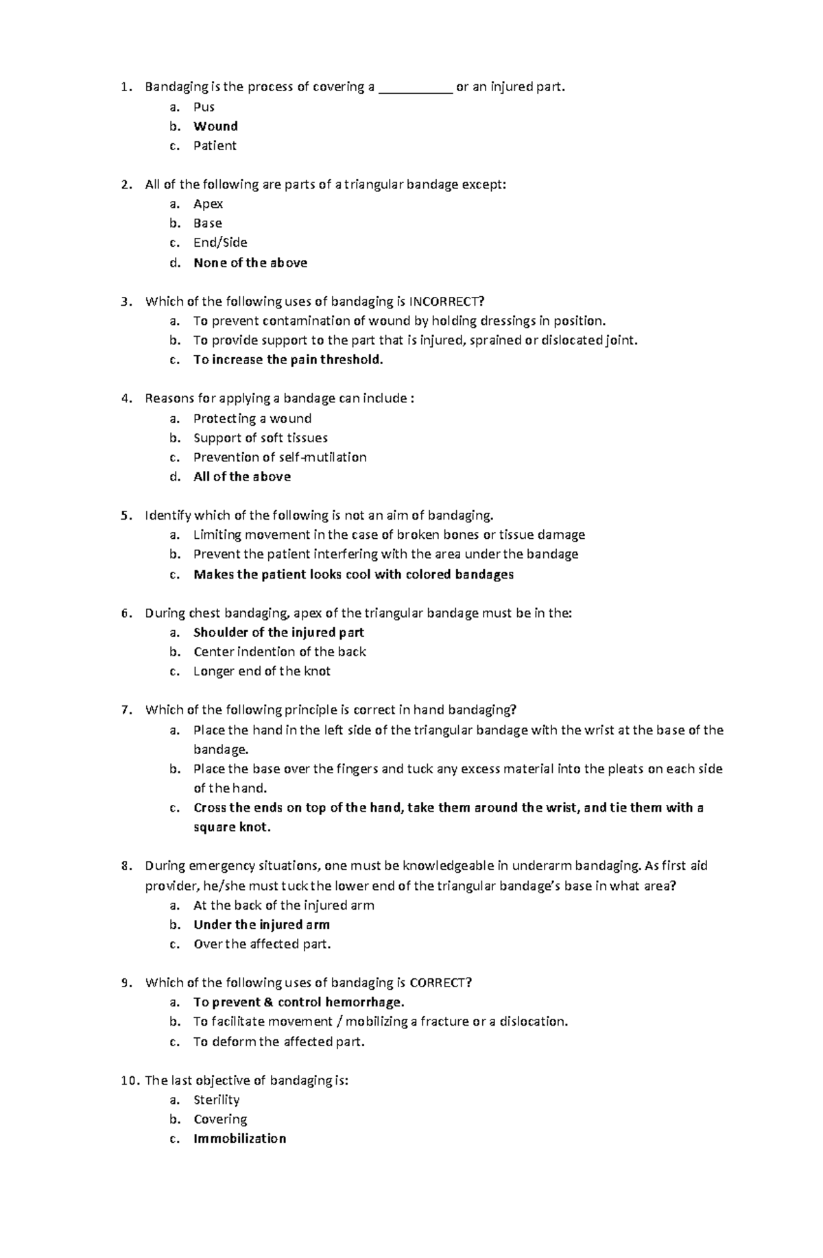 437573096 Bandaging Techniques Quiz - Bandaging is the process of ...