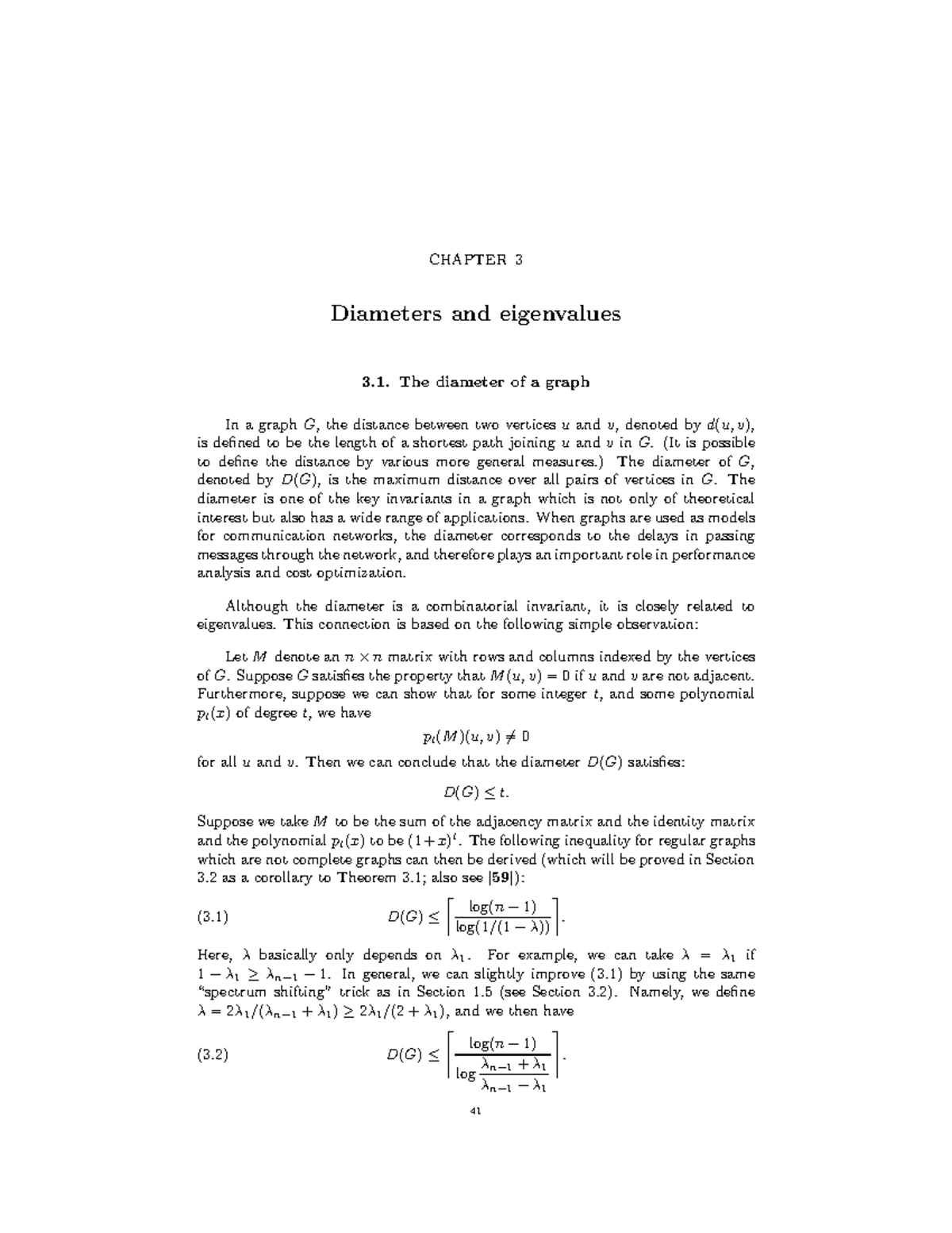 Ch3 - spectral graph - CHAPTER 3 Diameters and eigenvalues The diameter ...