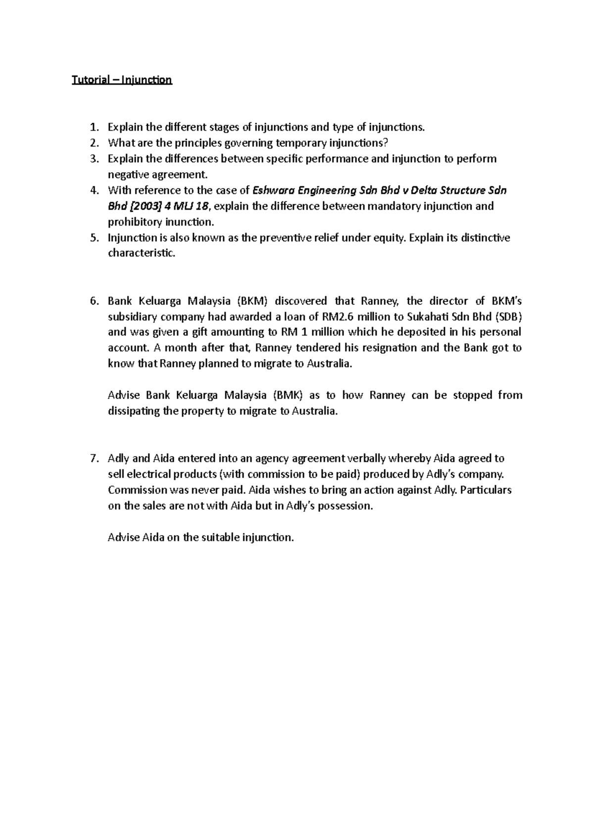 Tutorial injunction - Tutorial – Injunction Explain the different ...