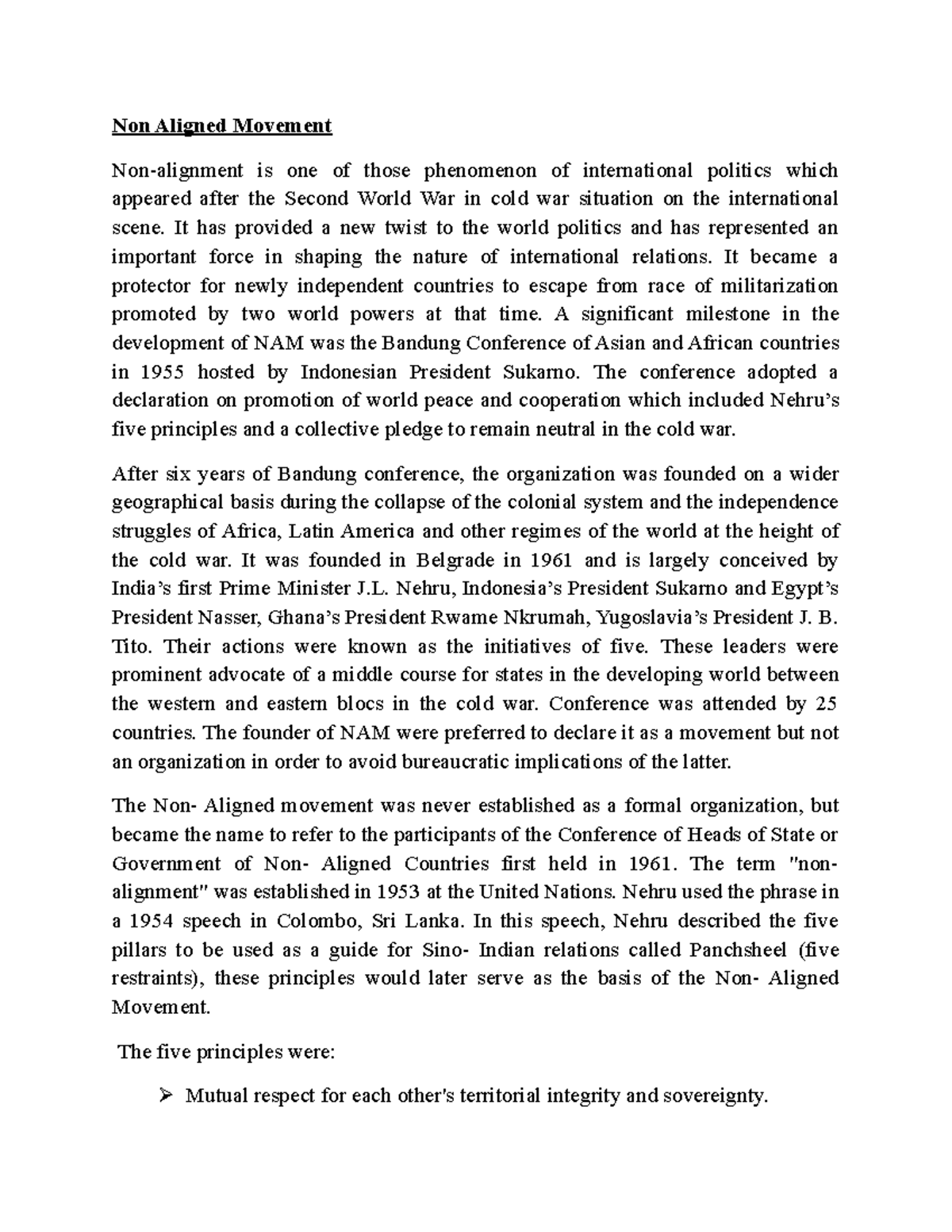 Non Aligned Movement - Non Aligned Movement Non-alignment is one of ...