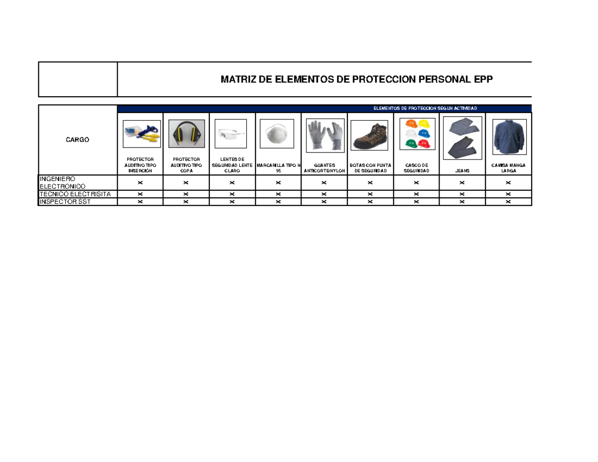 Matriz DE EPP - PROTECTOR AUDITIVO TIPO INSERCIÓN PROTECTOR AUDITIVO ...