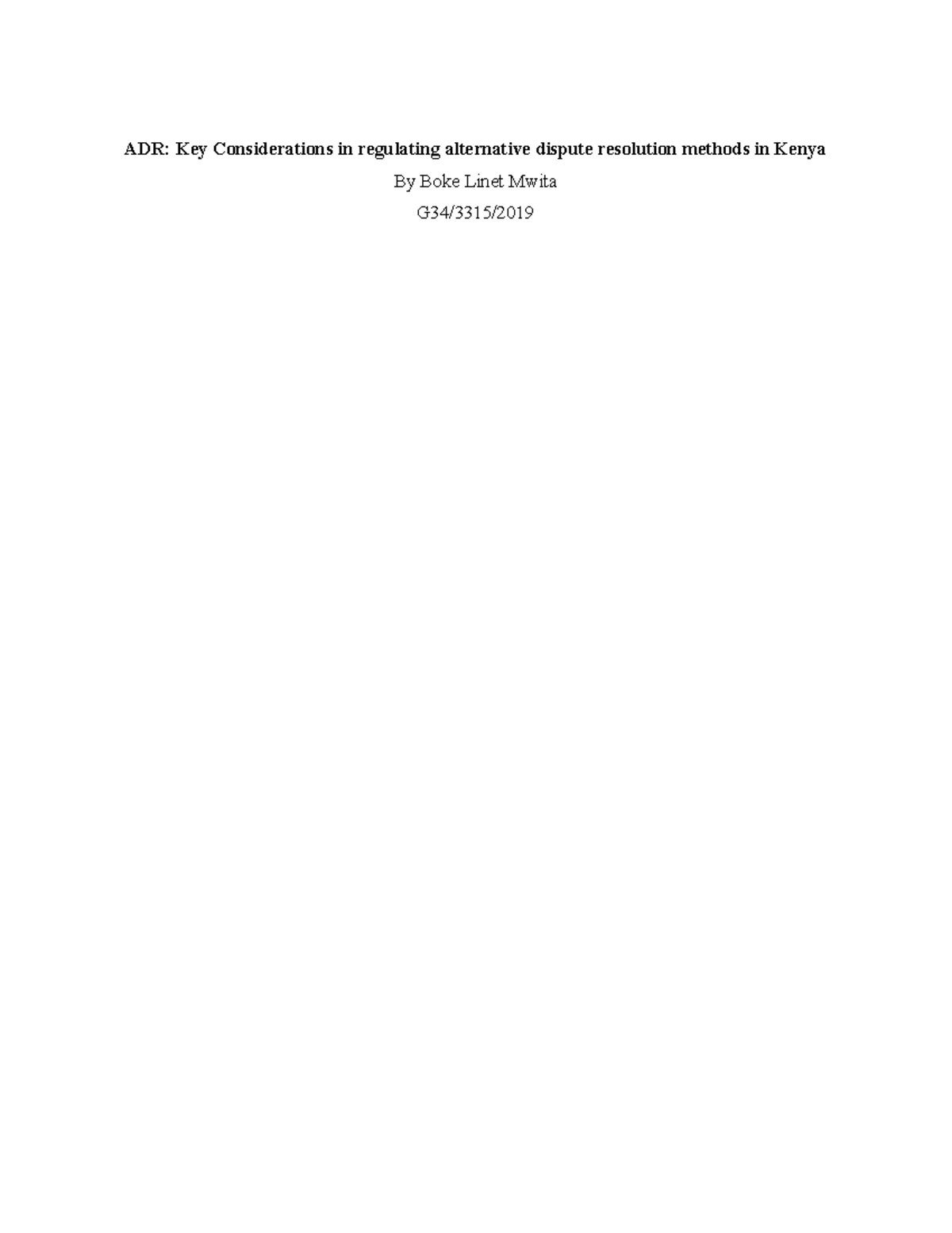 ADR CAT - Assignment on ADR - ADR: Key Considerations in regulating ...