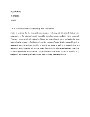 lab 8 summary chem 106 - Diya Malhotra Inayah Entzminger CHEM 106 MW 8:30-11: March 19, 2023 Lab ...