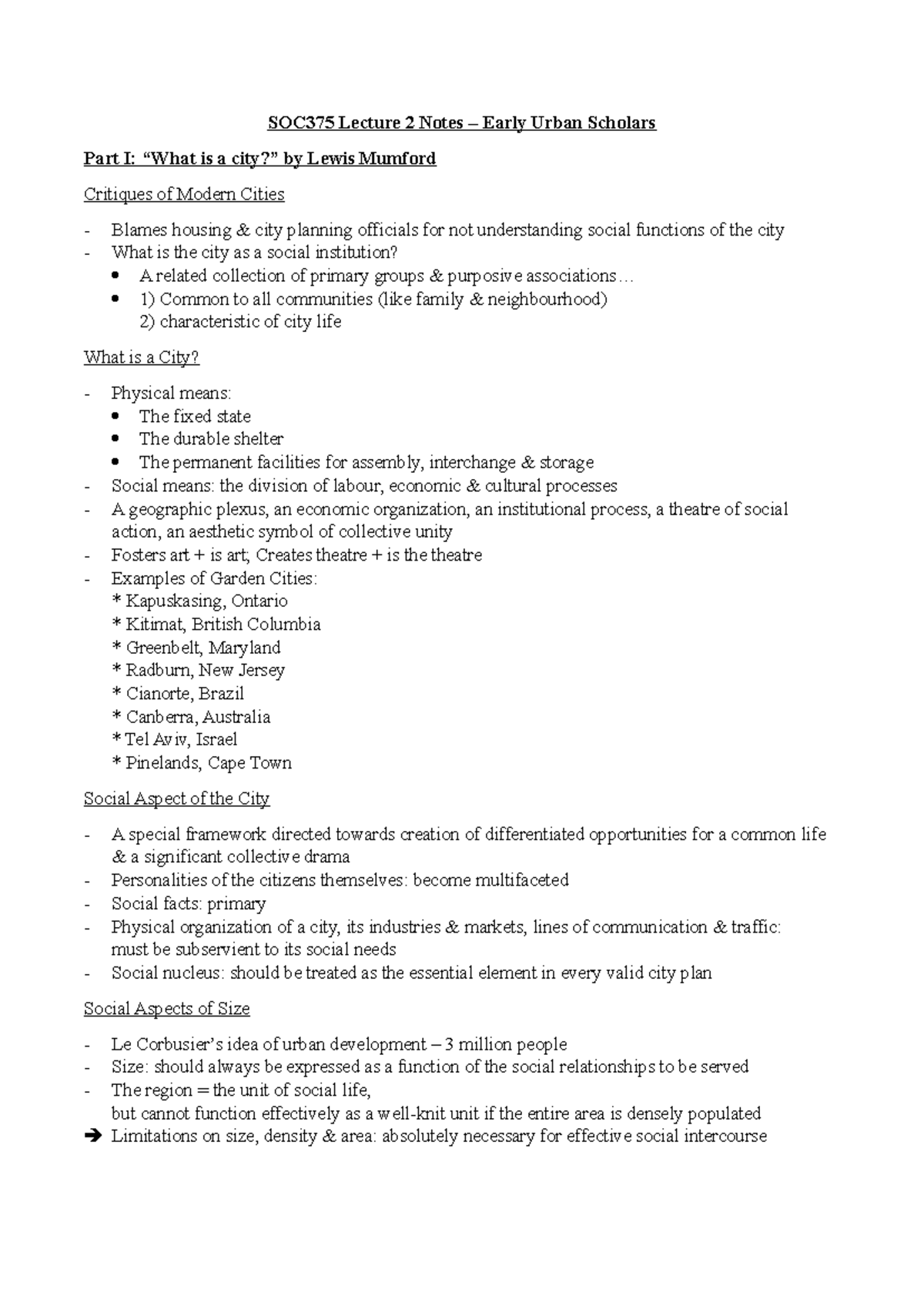 Lecture 2 Notes (Early Urban Scholars) - SOC375 Lecture 2 Notes – Early ...