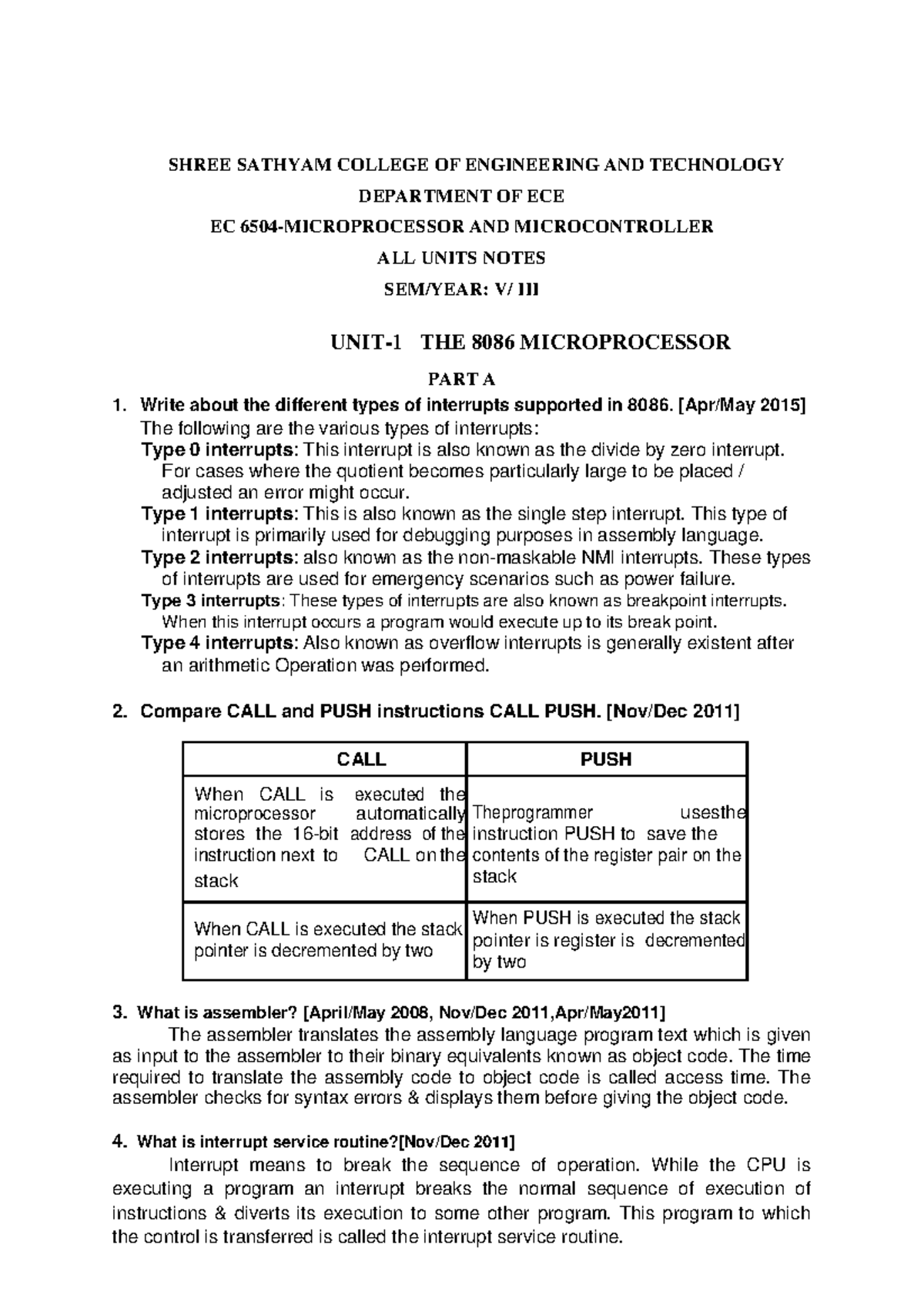 EC6504 MPMC 1 Copy - Notes - SHREE SATHYAM COLLEGE OF ENGINEERING AND ...
