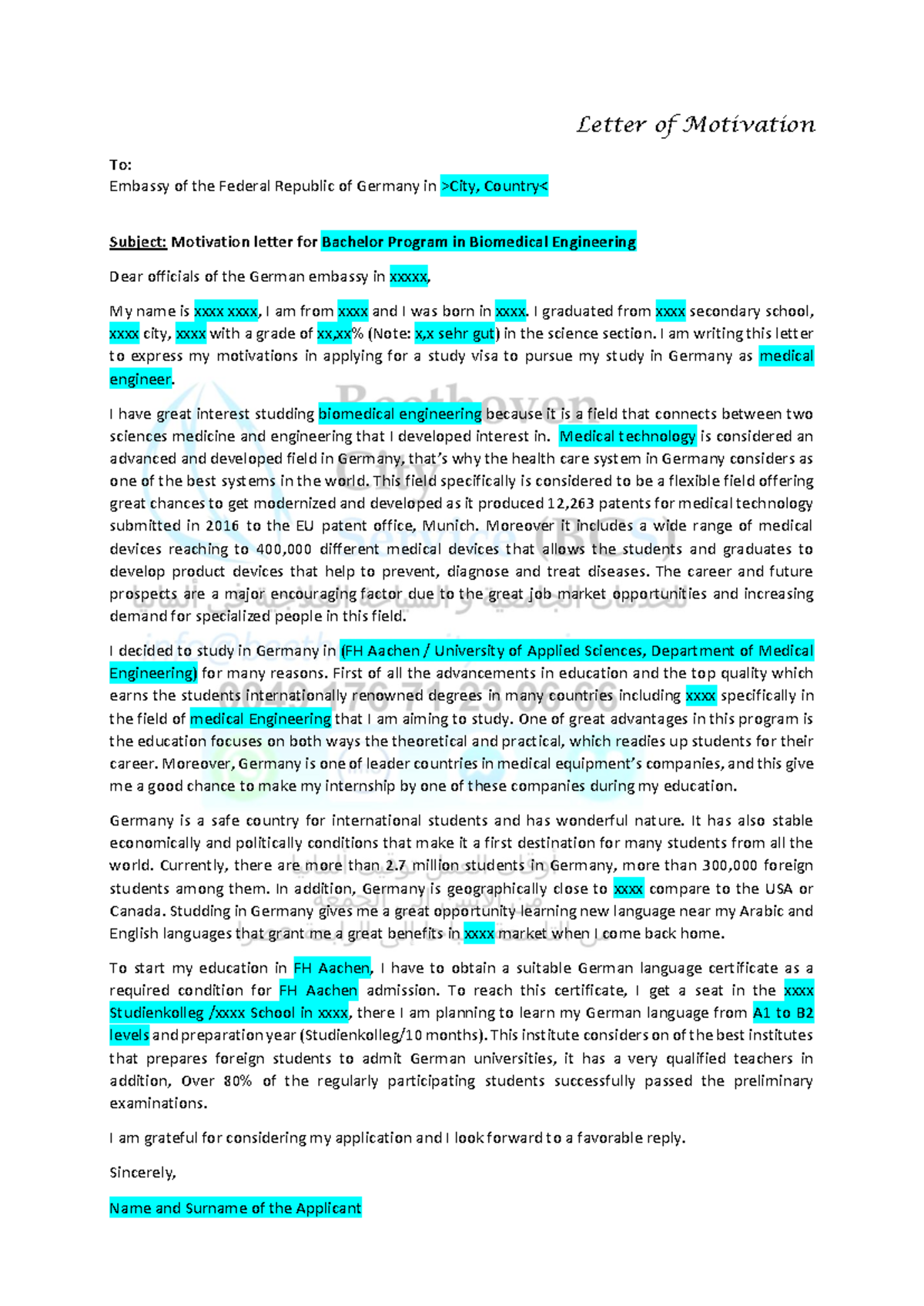 Bcs letter of motivation for german student visa pdf - Letter of ...