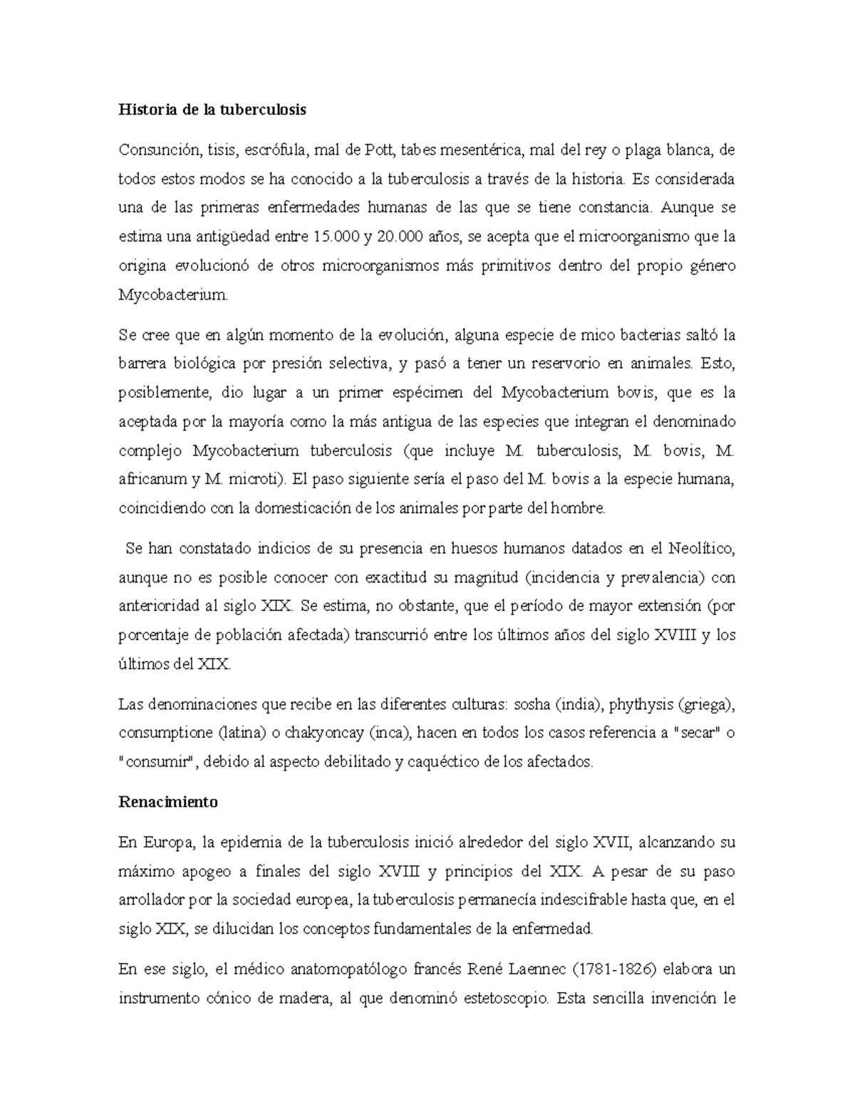 Historia de la tuberculosis - Historia de la tuberculosis Consunción ...