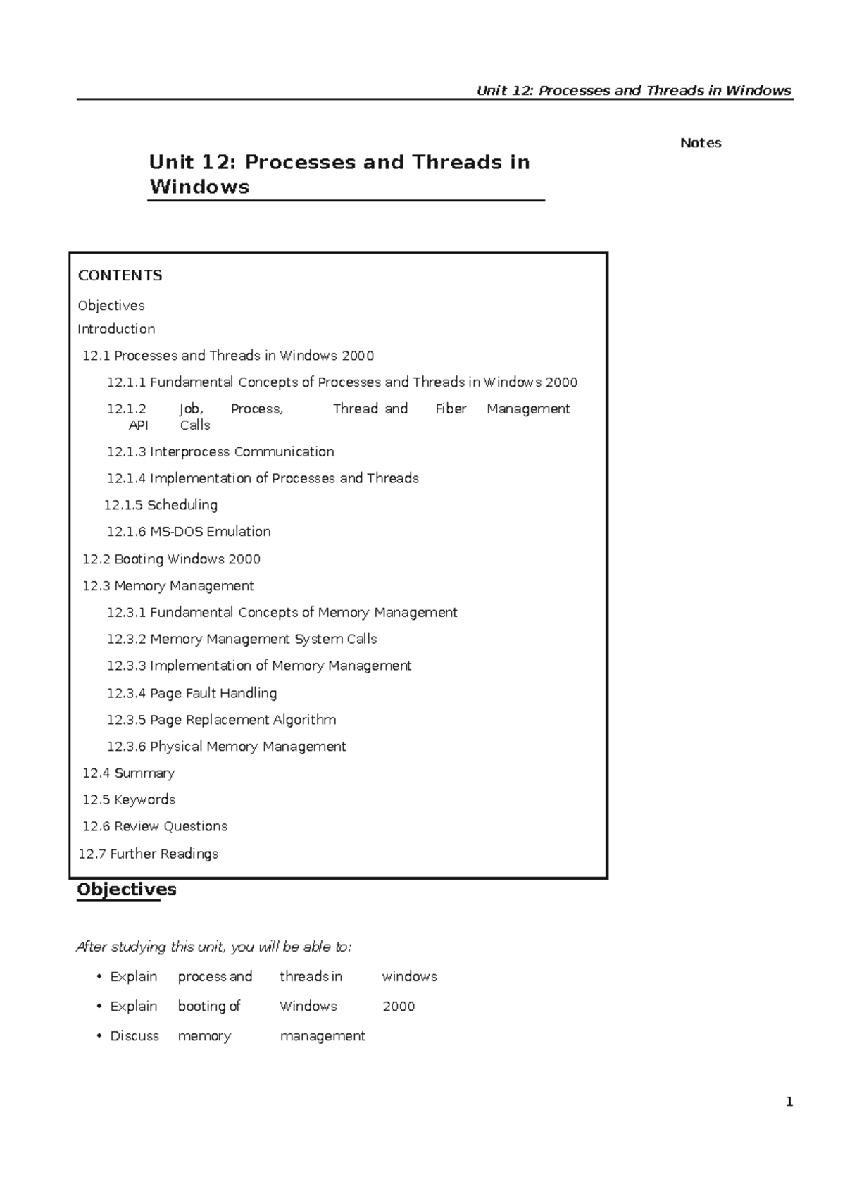 Unit 12 - notes - Notes Unit 12: Processes and Threads in Windows ...