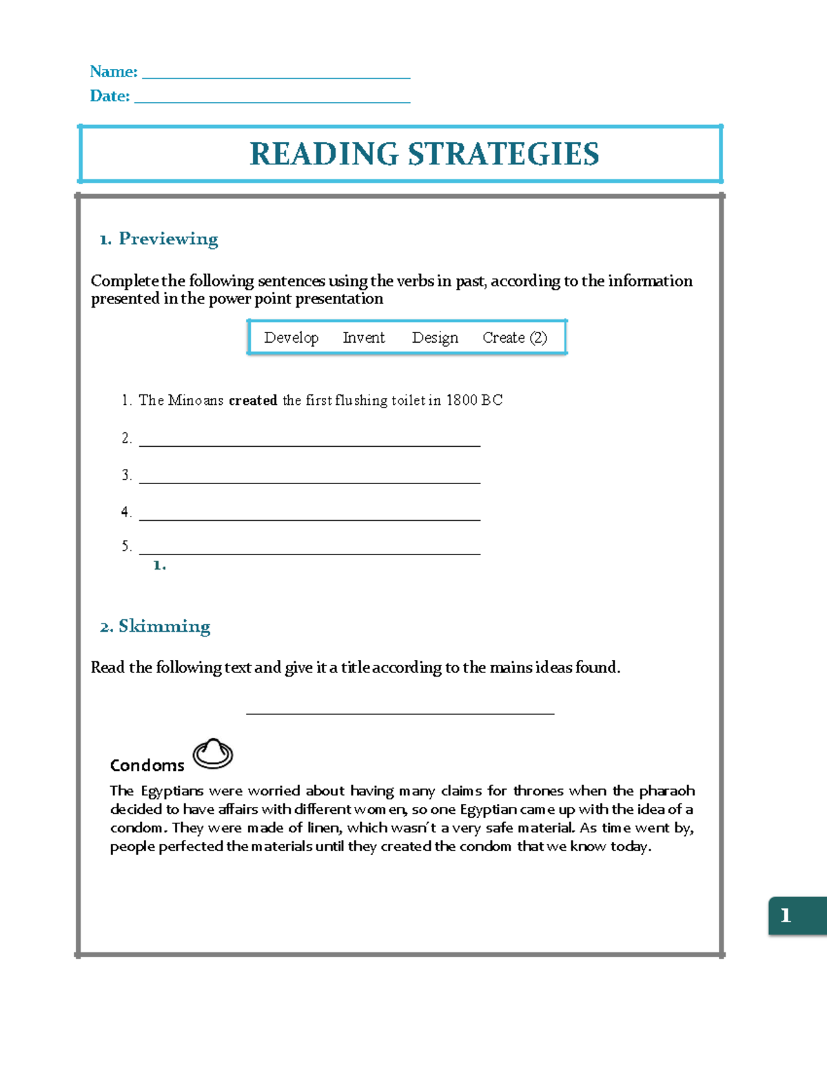 Reading strategies worksheet 20221 ingles - Name ...