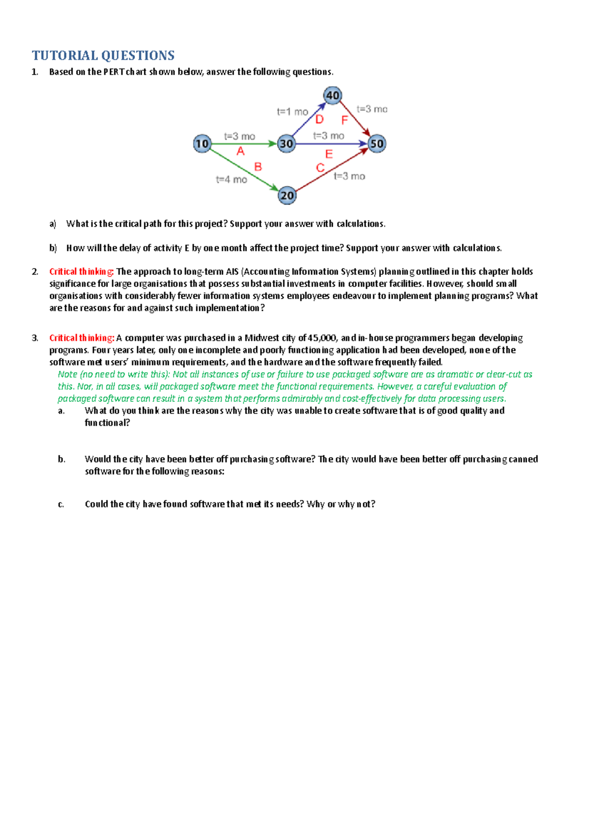 12 System Develop - tutorial answers - TUTORIAL QUESTIONS Based on the ...